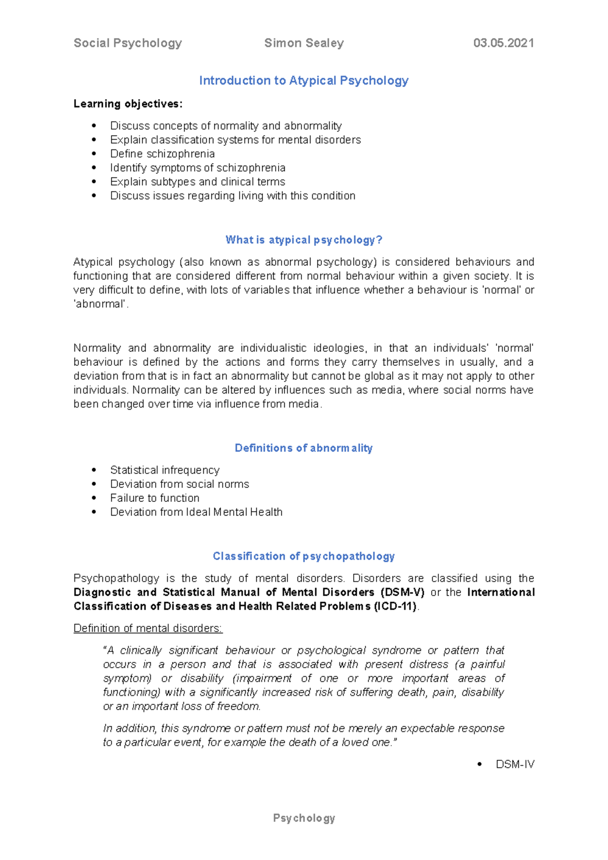 19.02.12 - Intro to Atypical Psychology - Introduction to Atypical ...