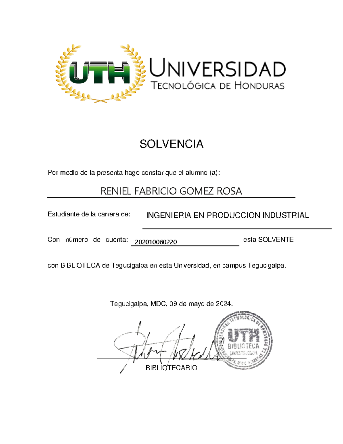 Solvencia Biblioteca - Práctica profesional - SOLVENCIA Por medio de la ...