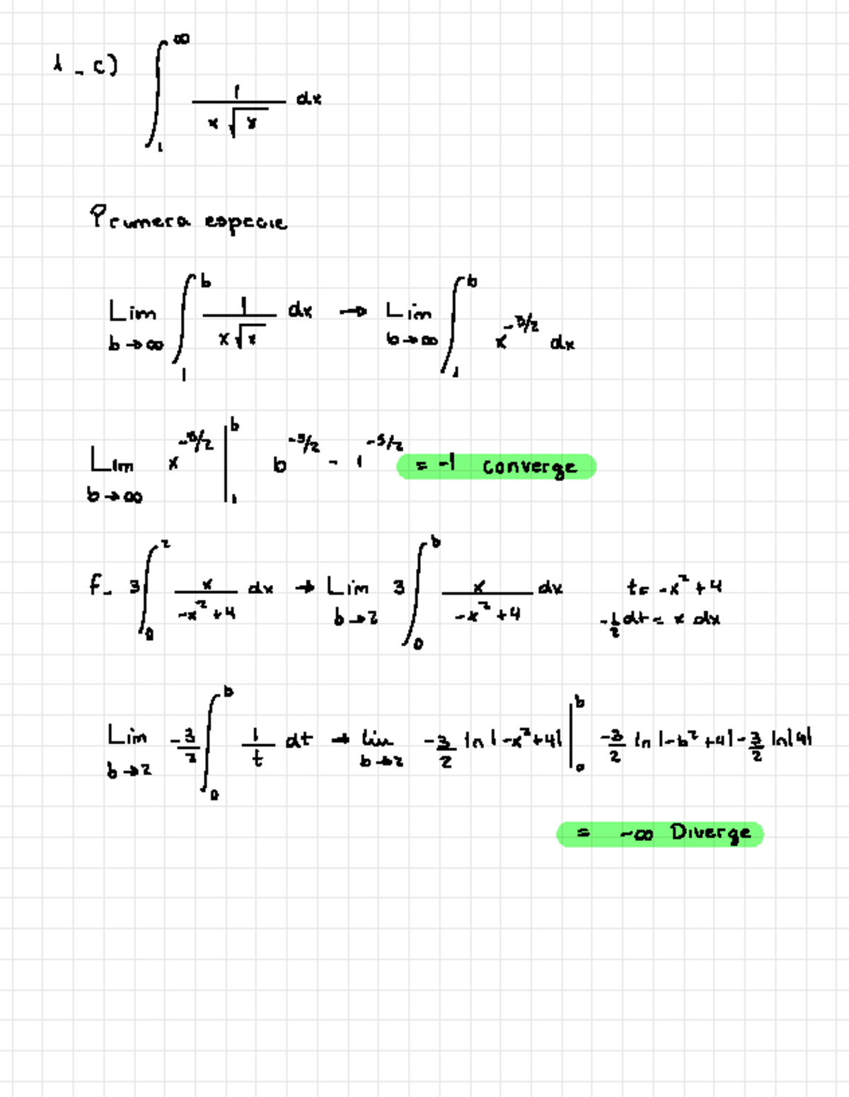 Integral Impropia - Análisis Matemático II - caI s dx Primera especie ...