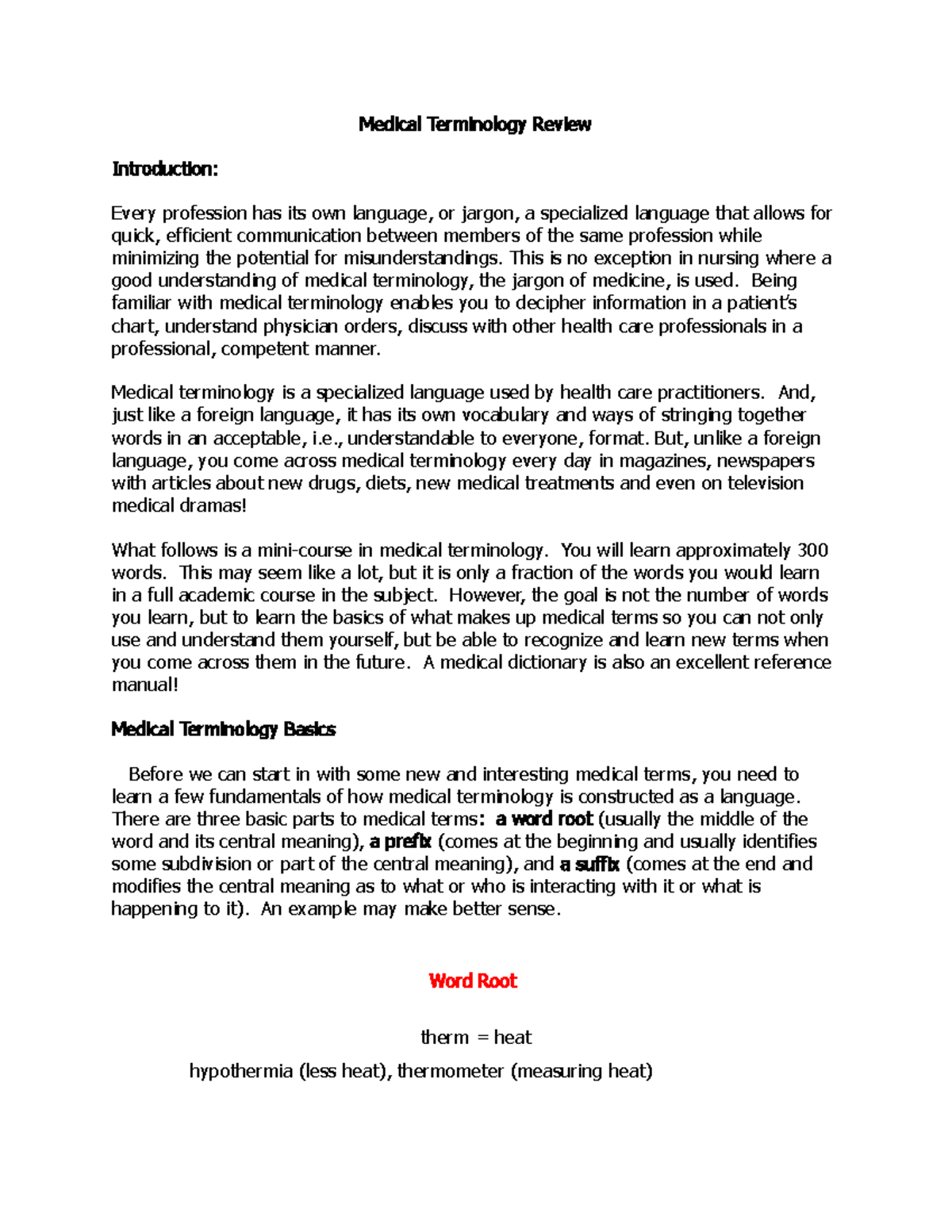Medical Terminology Module - Medical Terminology Review Introduction ...