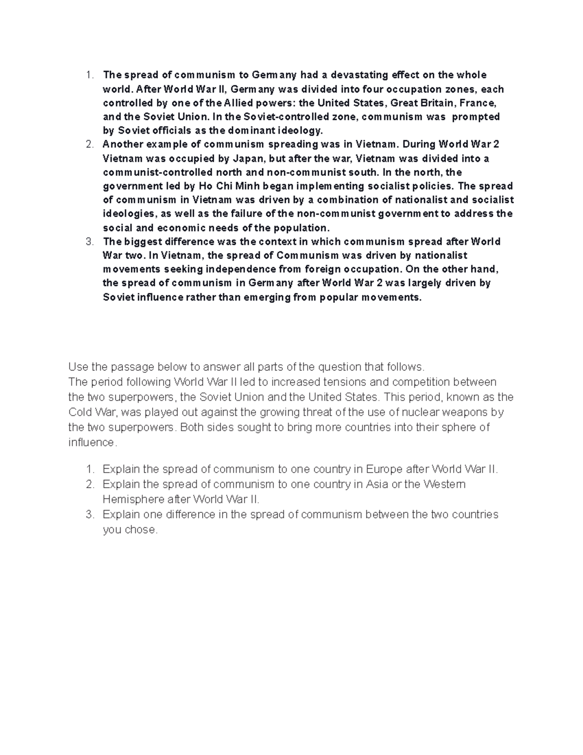 The Spread of Communism - The spread of communism to Germany had a ...