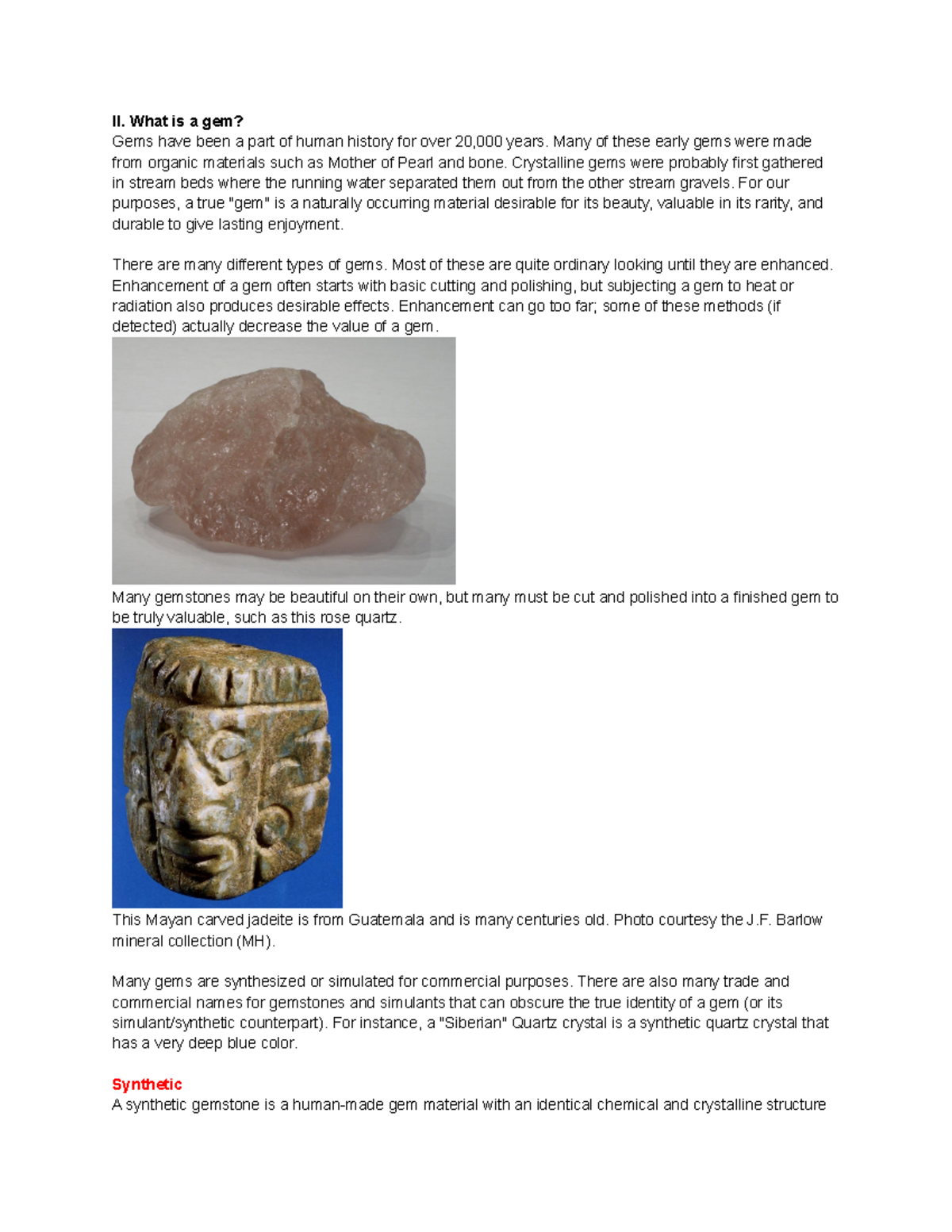 Week 1-3 - Lecture notes 1-3 - II. What is a gem? Gems have been a part ...