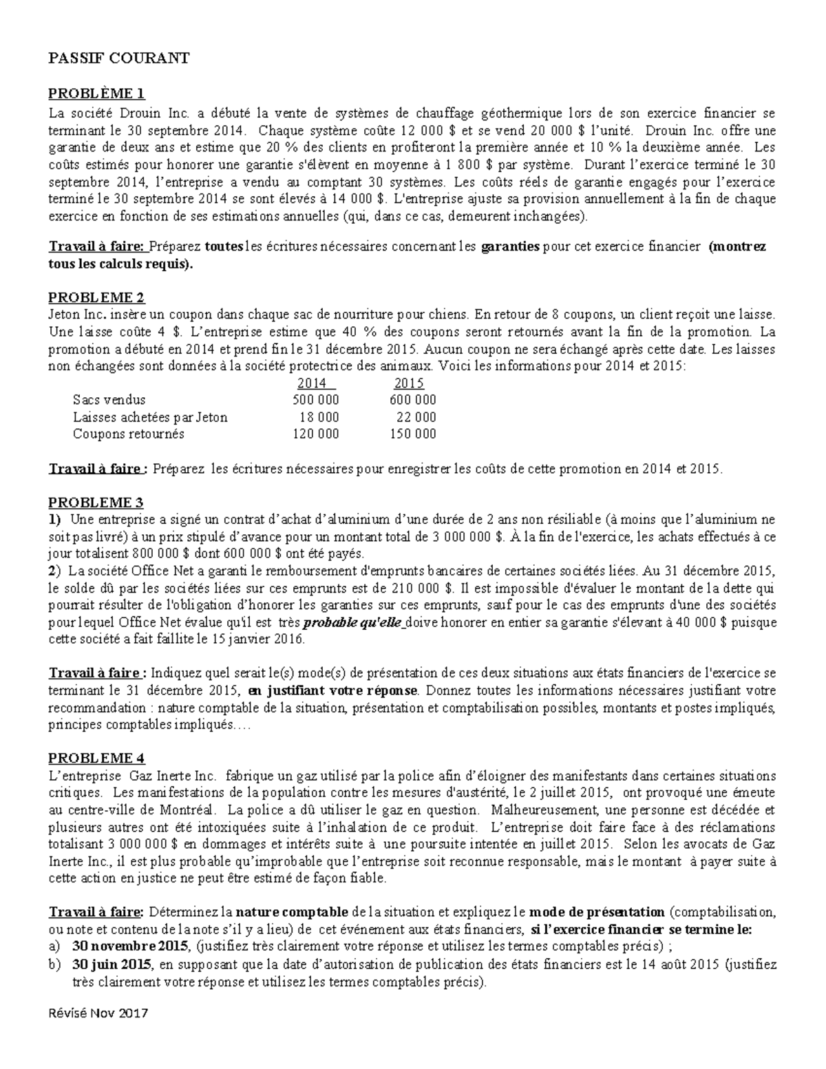 PC- Problemes - Problème complémentaire - PASSIF COURANT PROBLÈME 1 La ...