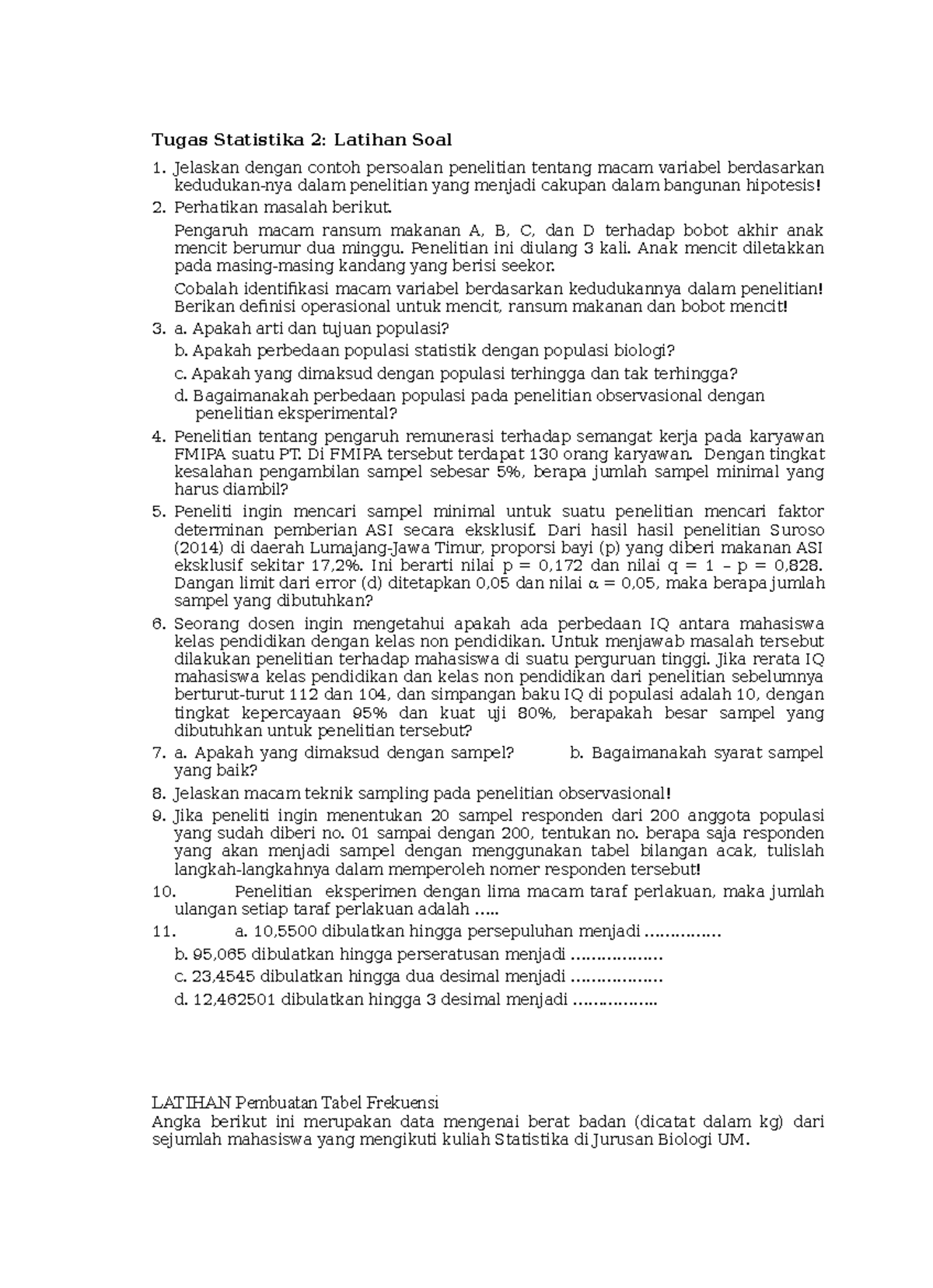 Tugas Statistika 2 - Pengaruh macam ransum makanan A, B, C, dan D ...