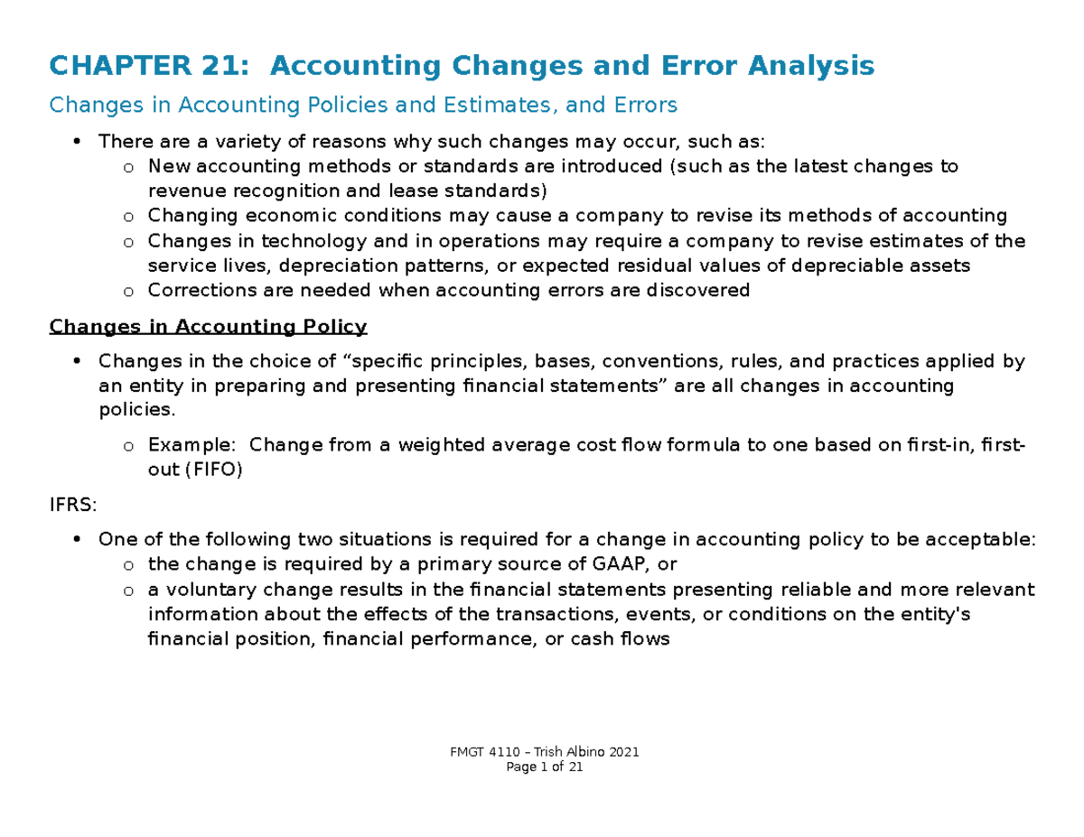 Financial Accounting II Chapter 21 Lecture Notes (TA 2021) - Accounting ...