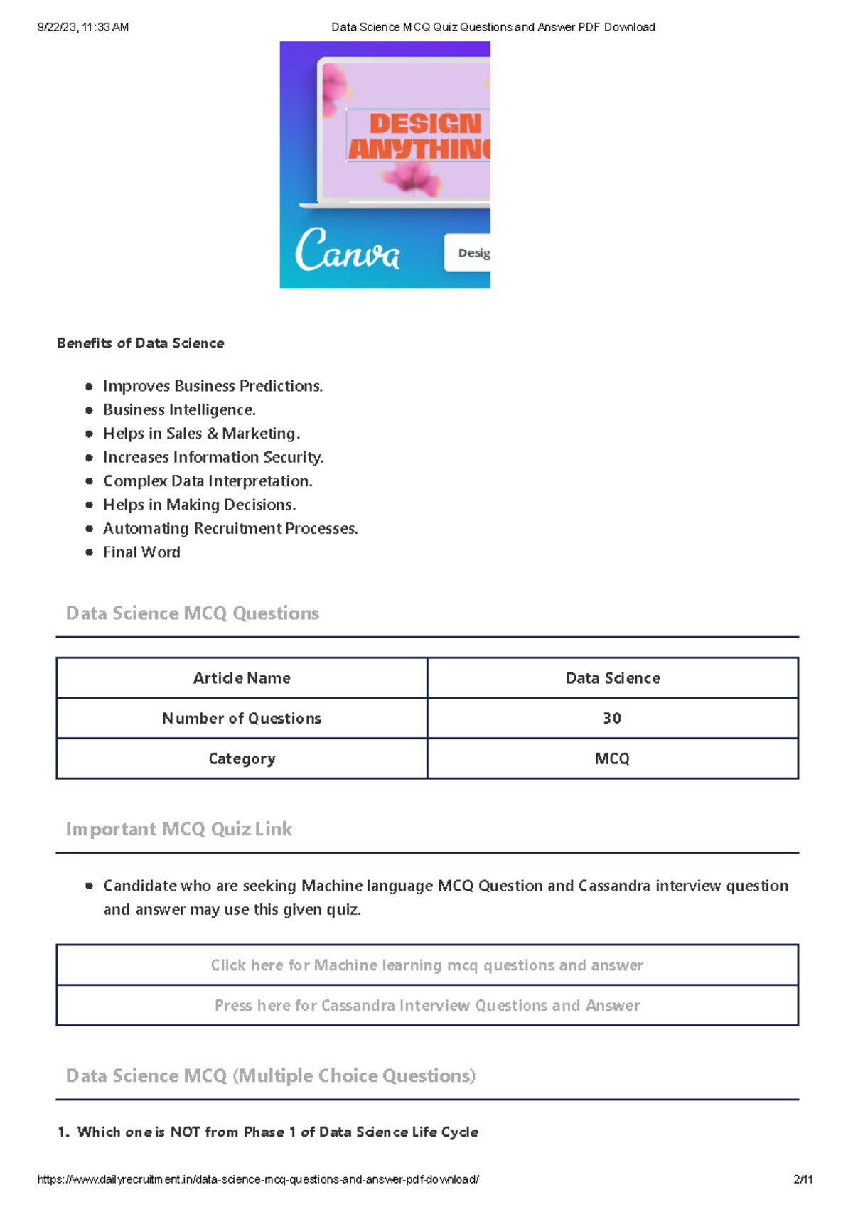 Data science mcq 2 - bwefiusbygtrv - Benefits of Data Science Improves ...
