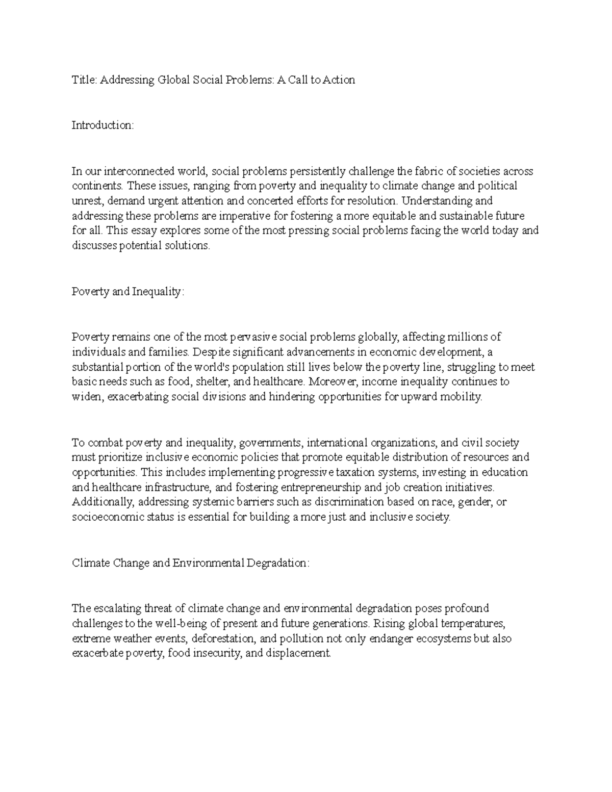 Addressing Global Social Problems - These issues, ranging from poverty ...