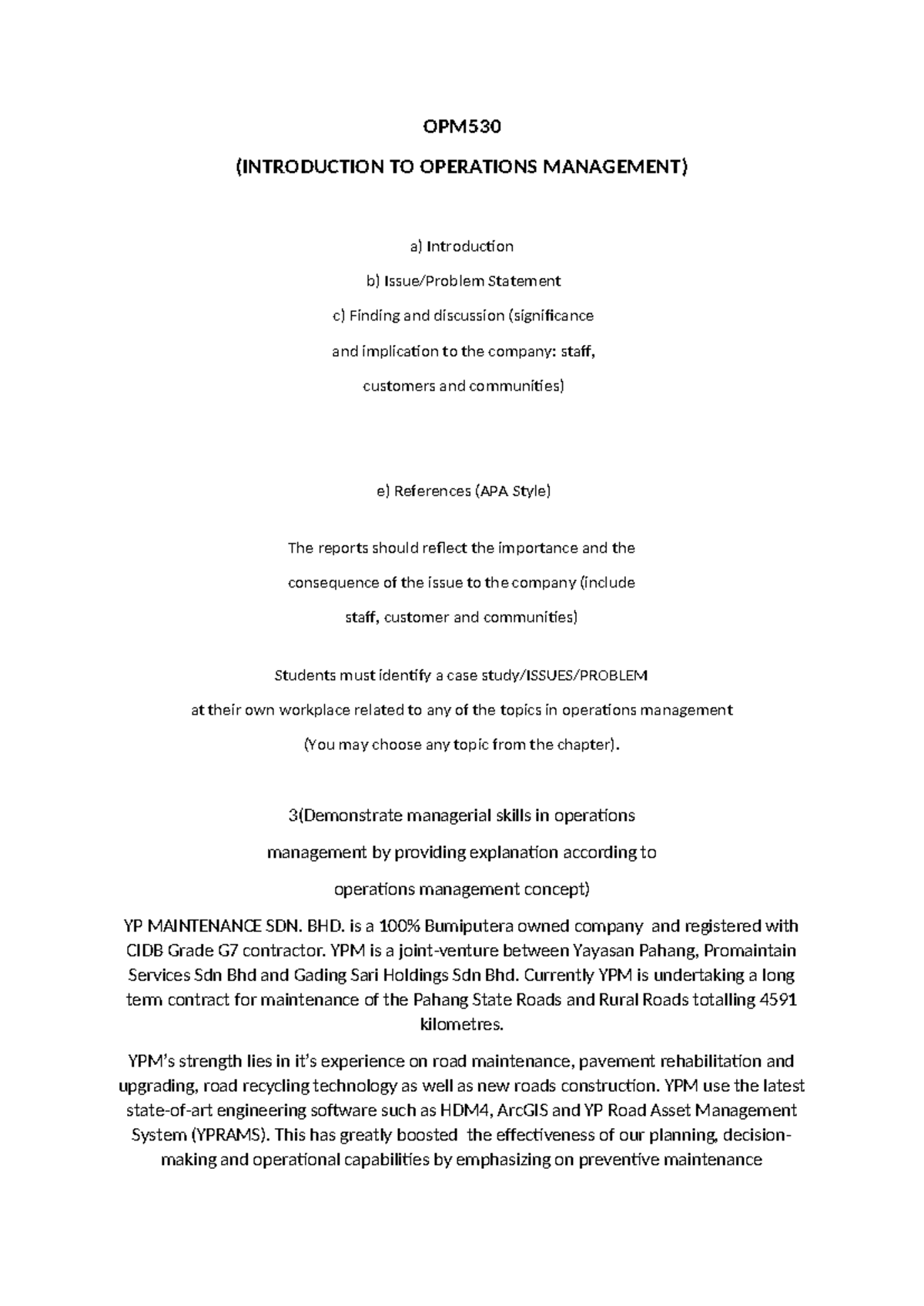 OPM530 - opm 530 notes - OPM (INTRODUCTION TO OPERATIONS MANAGEMENT) a ...