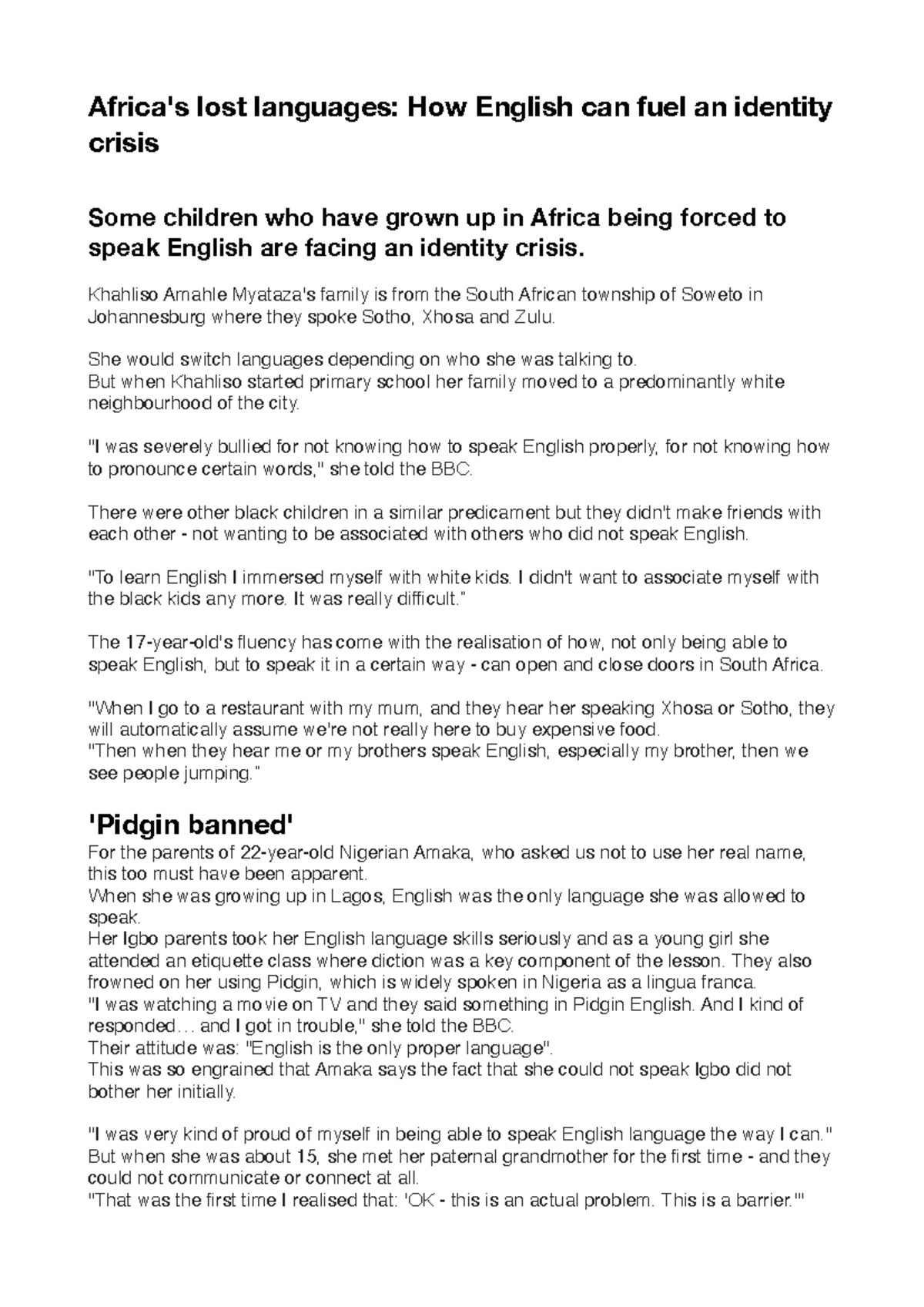 Article language &Iddntity - Africa's lost languages: How English can ...