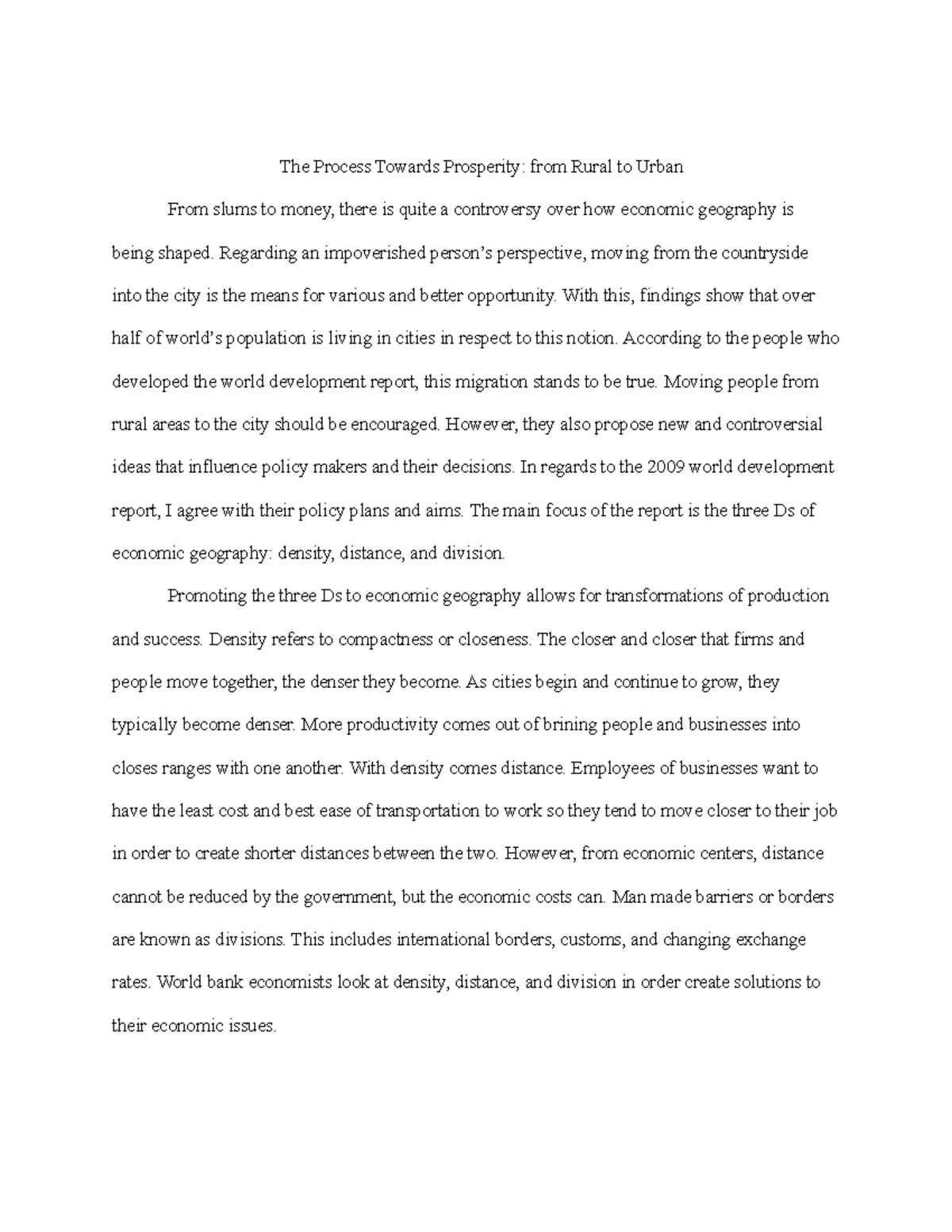 Human Geography Paper 2 - The Process Towards Prosperity: from Rural to ...