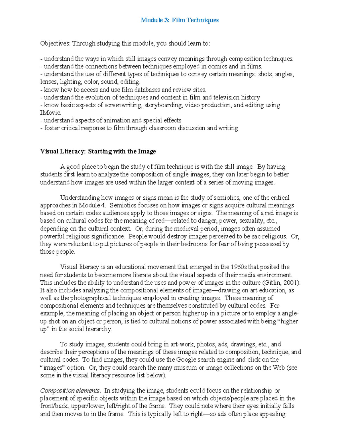 Ch03 Film Techniques - Cinema - Module 3: Film Techniques Objectives ...