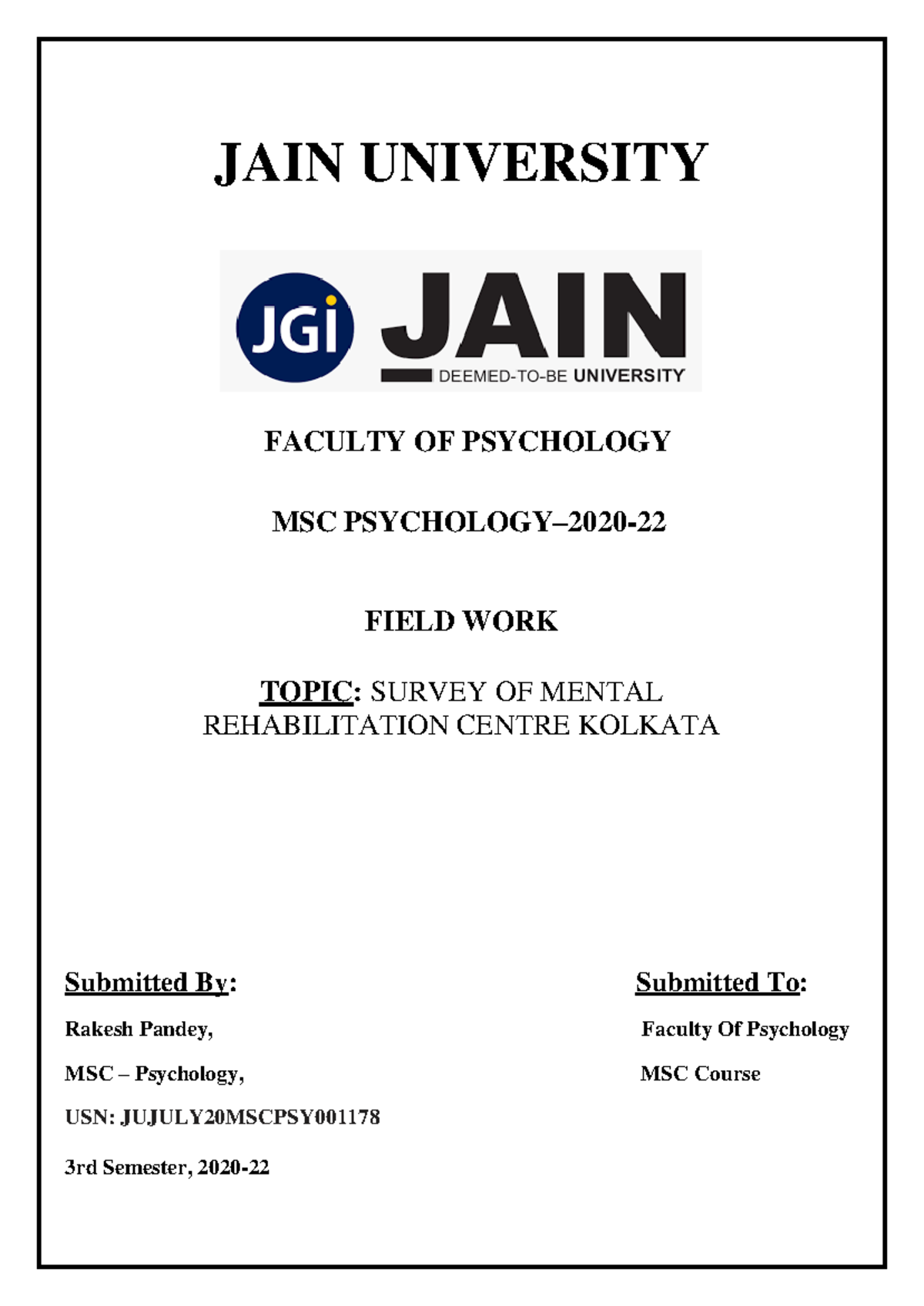 Field Study Report - THis is releatd to forensic scinece - JAIN ...