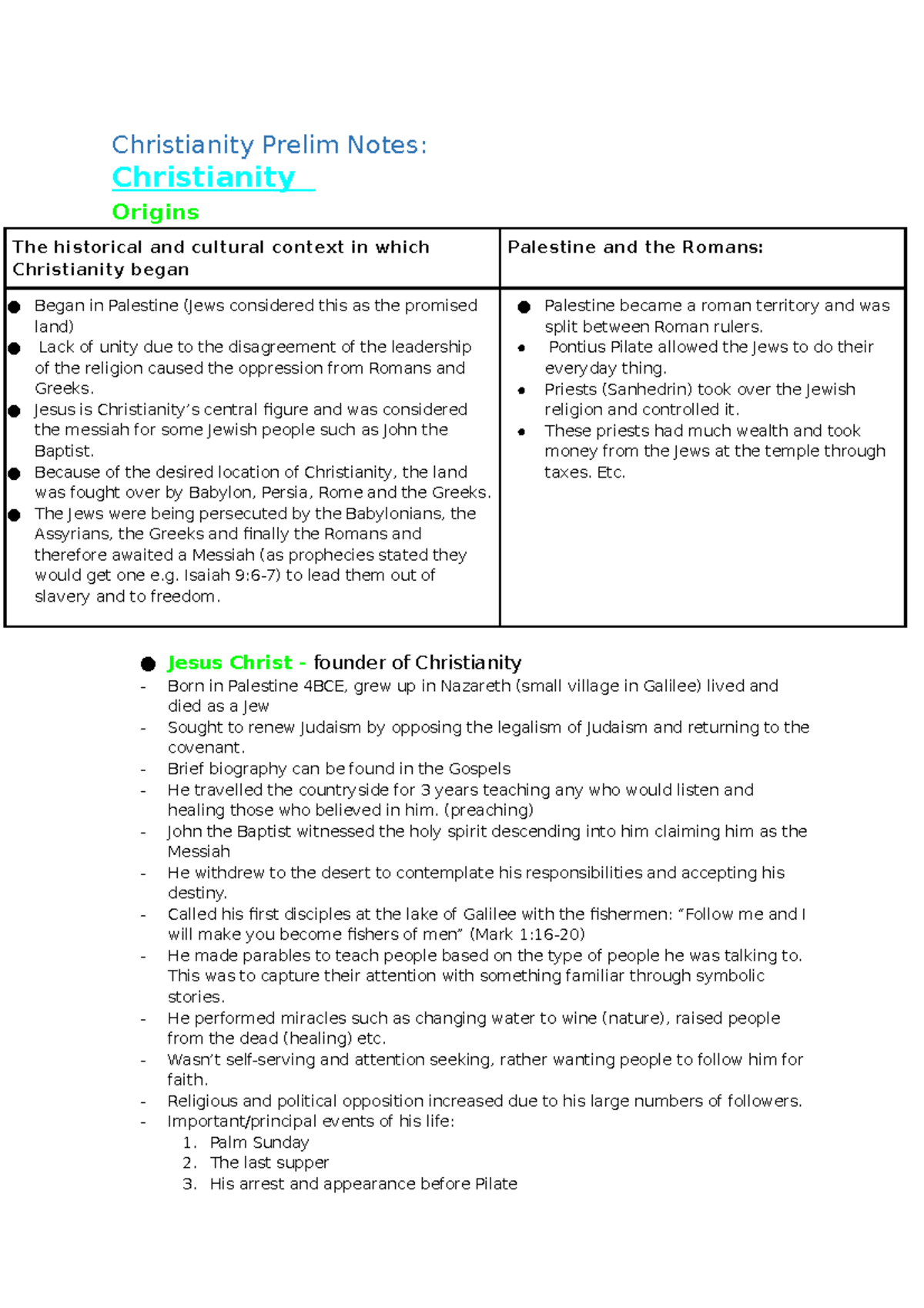 Christianity Prelim Notes - Christianity Prelim Notes: Christianity ...