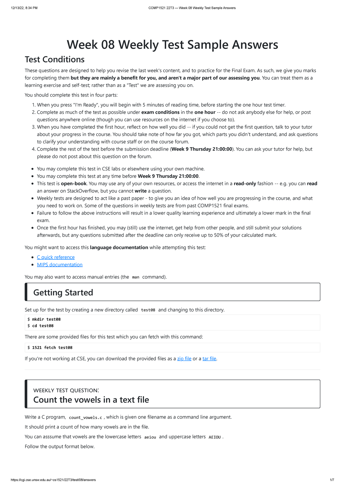 COMP1521 22T3 — Week 08 Weekly Test Sample Answers - Week 08 Weekly ...