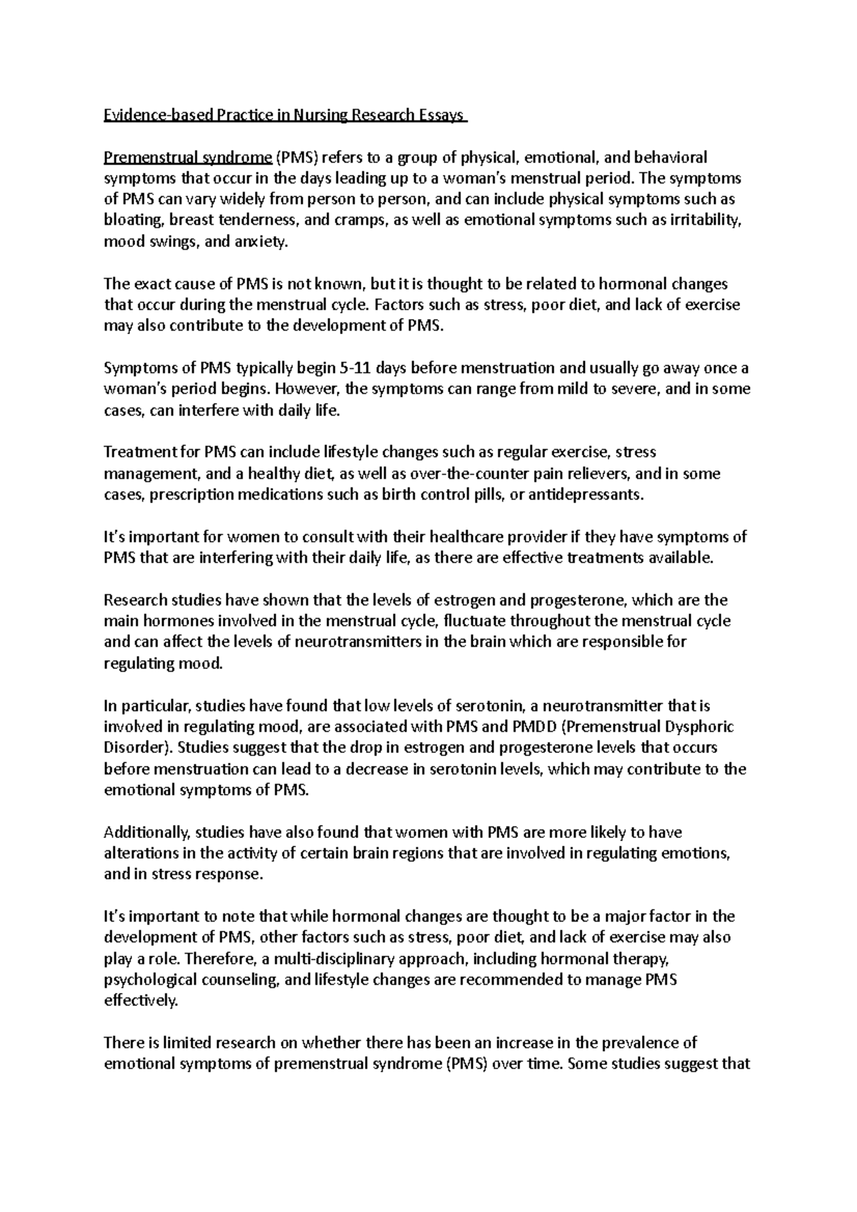 Evidence-based Practice in Nursing Research Essays Premenstrual ...