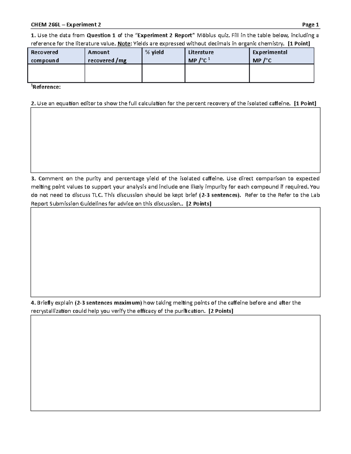 CHEM 266 L Exp 2 Page 1 Template - CHEM 266L – Experiment 2 Page 1 Use ...