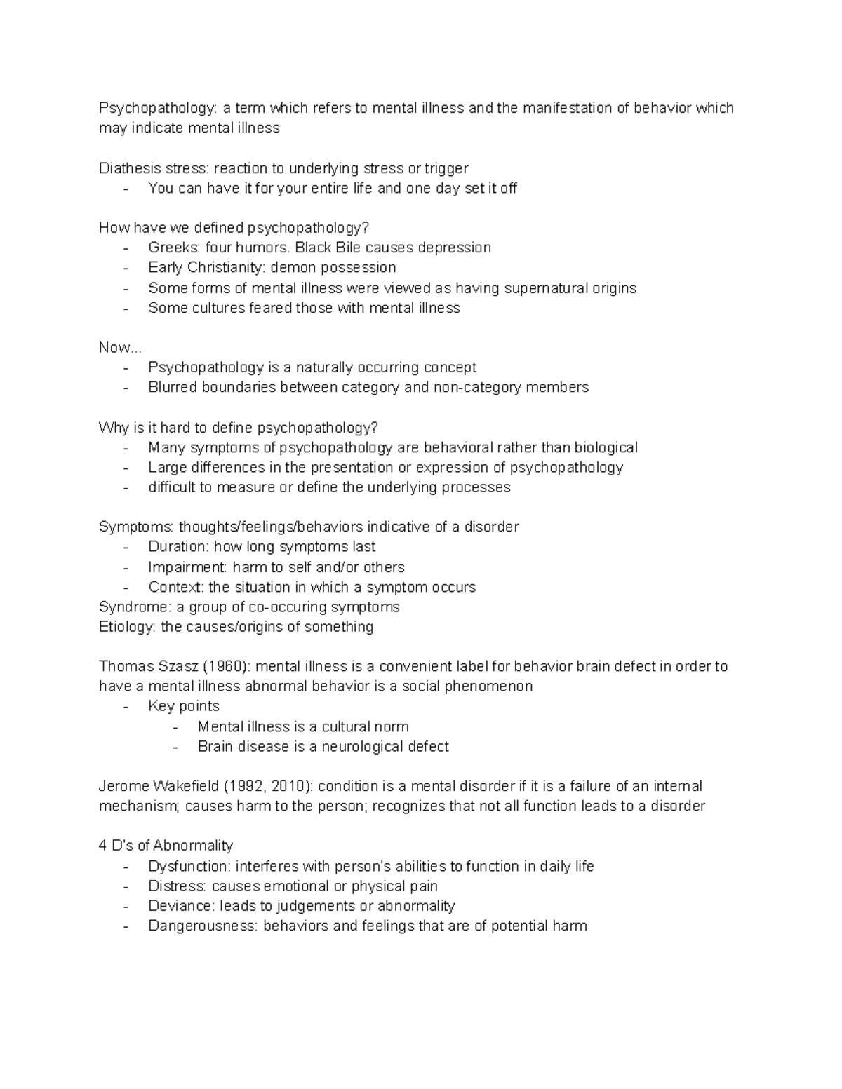 Intro to psychopathology - Psychopathology: a term which refers to ...