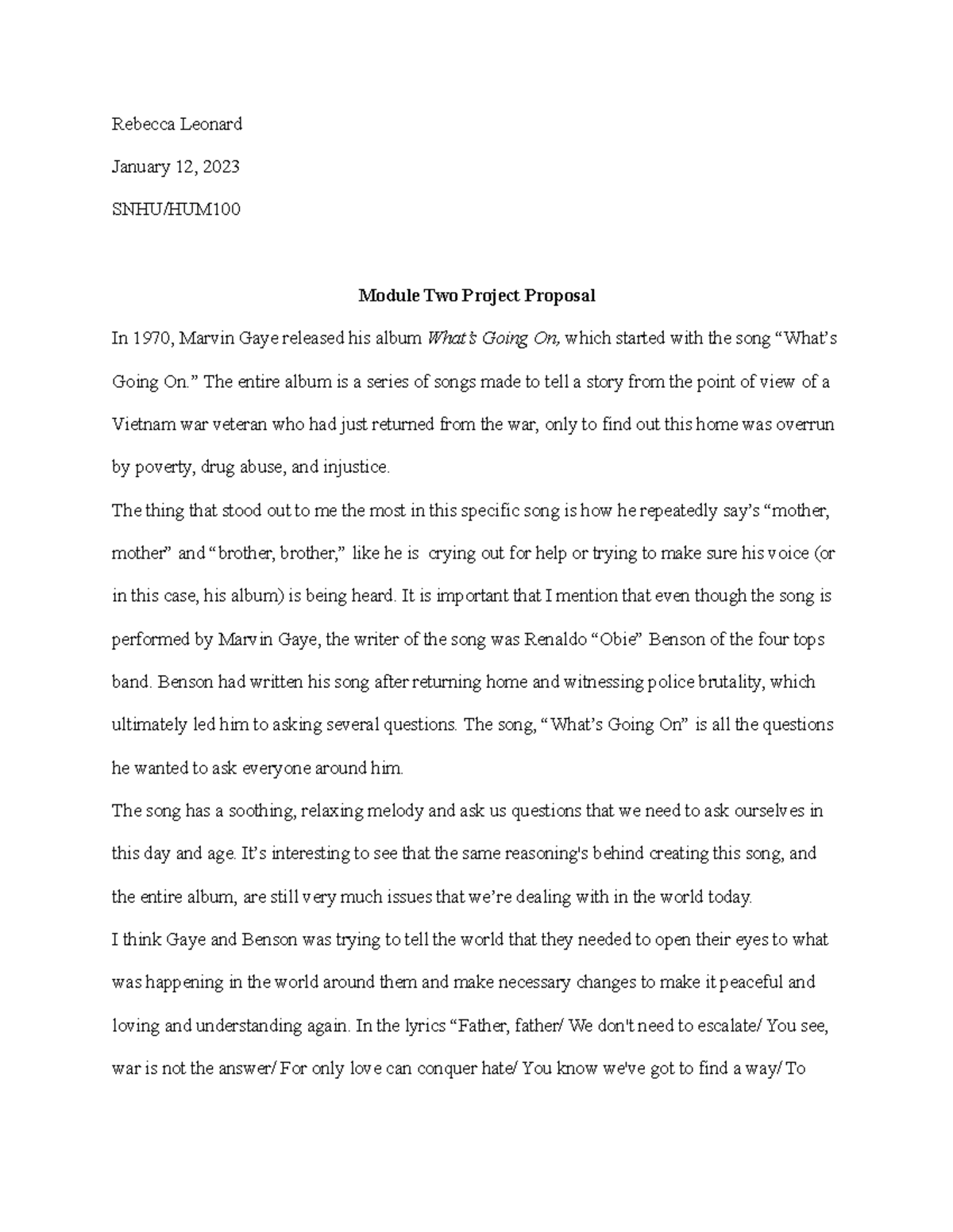 Module 2 assignment - Rebecca Leonard January 12, 2023 SNHU/HUM Module ...