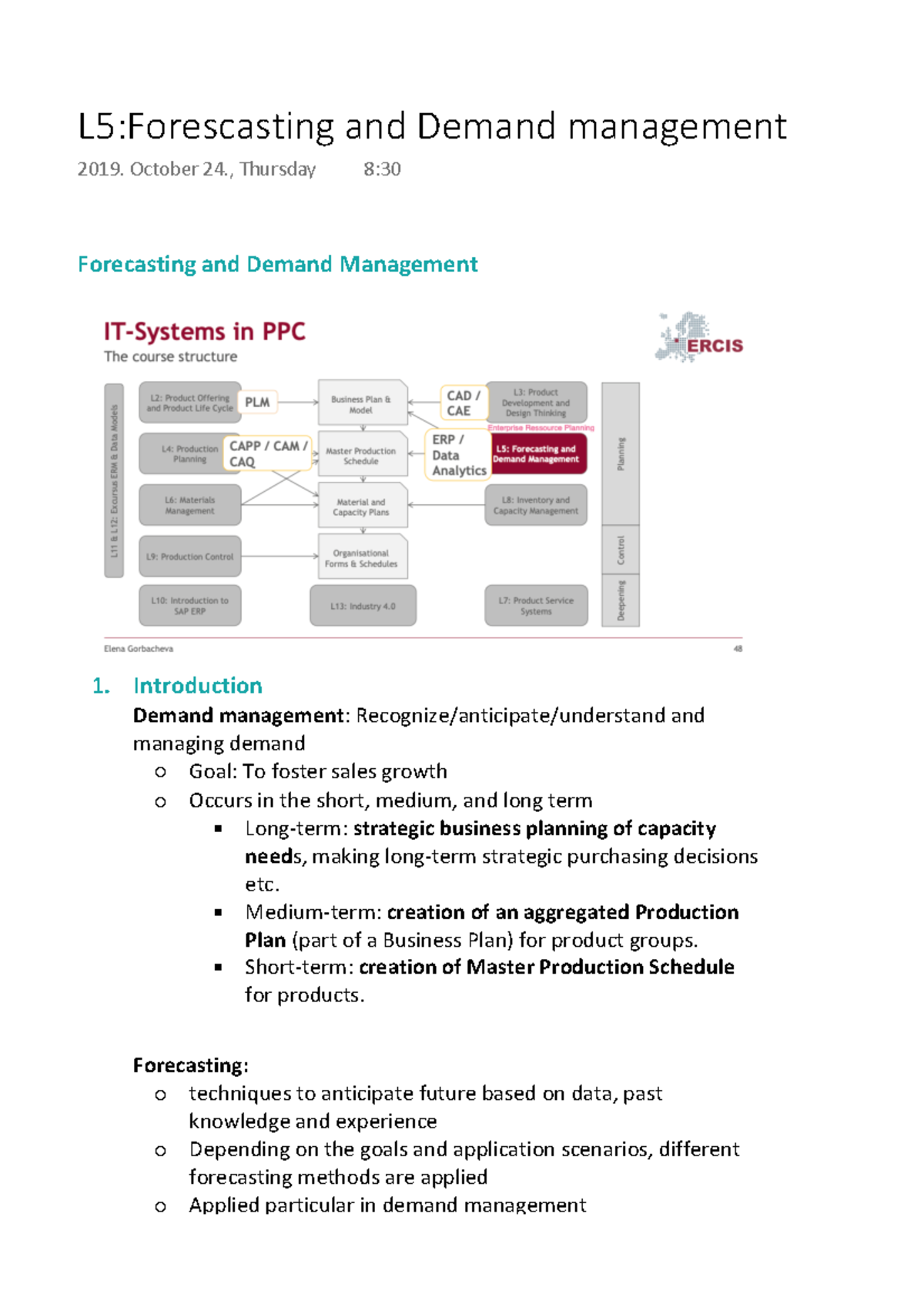 L5 Forescasting and Demand management - Forecasting and Demand ...