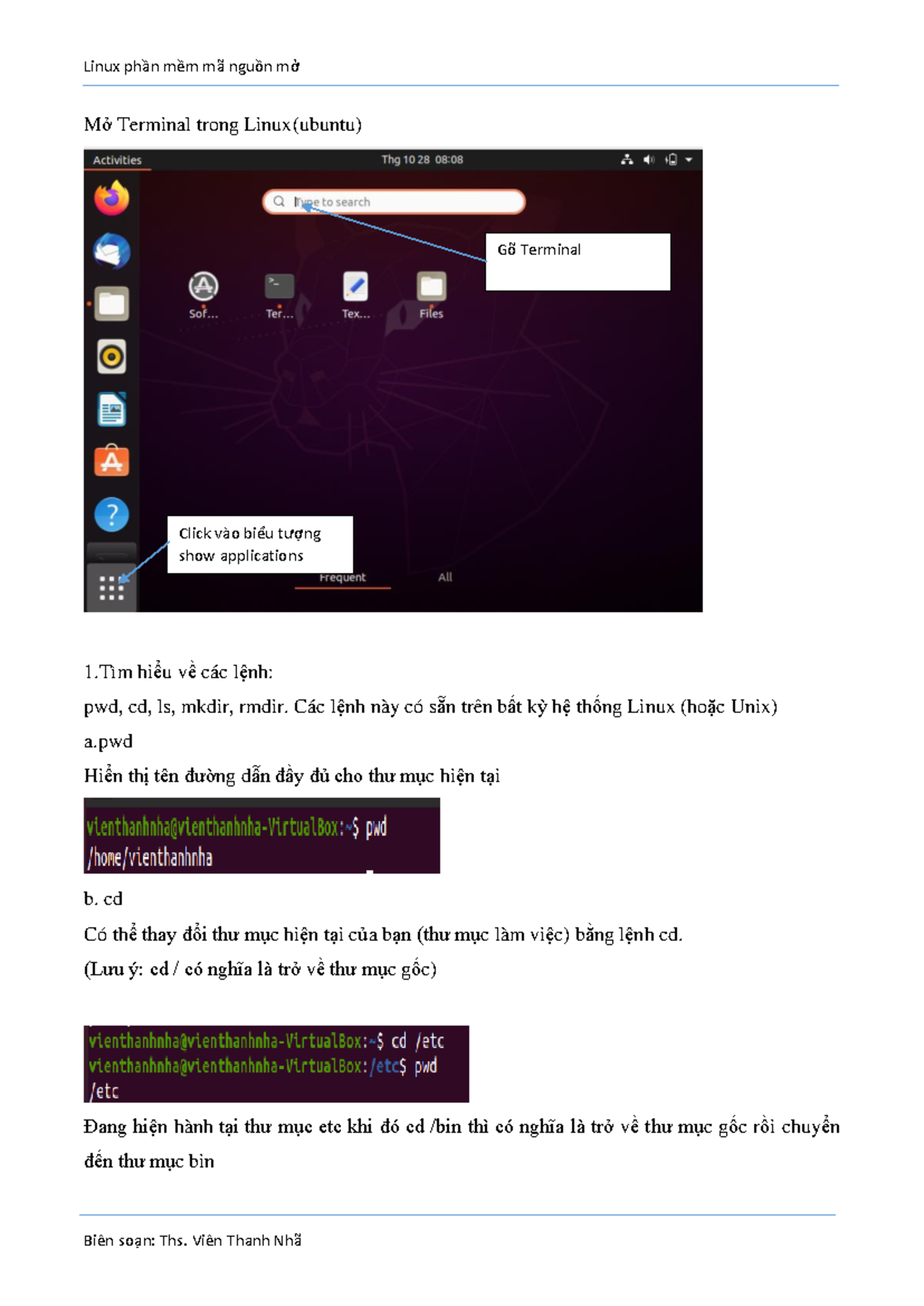 Huongdanthuchanh cac lenh co ban - Mở Terminal trong Linux(ubuntu) 1ìm hiểu về các lệnh: pwd, cd ...