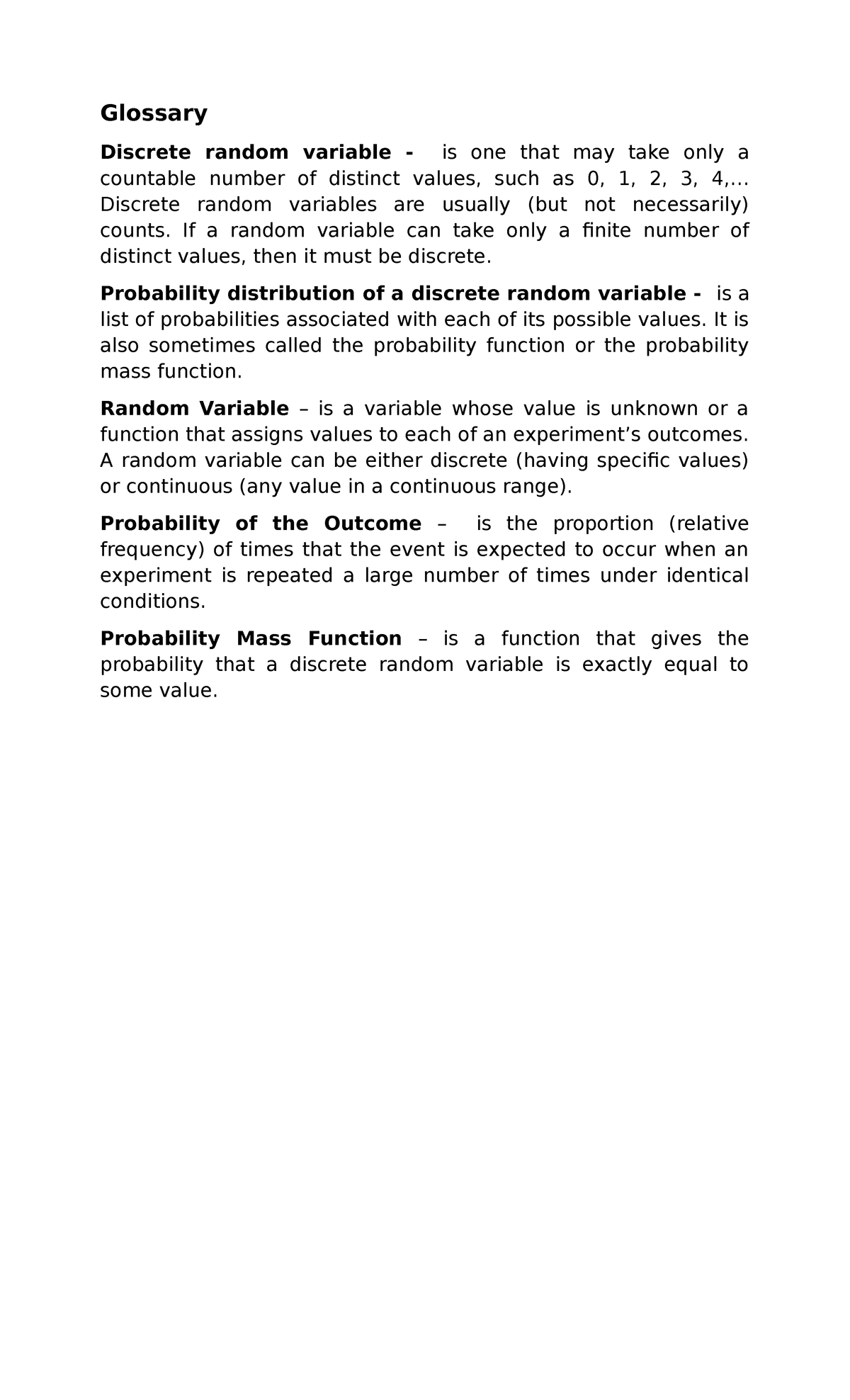 Statistics and probability.design brochure - Glossary Discrete random ...