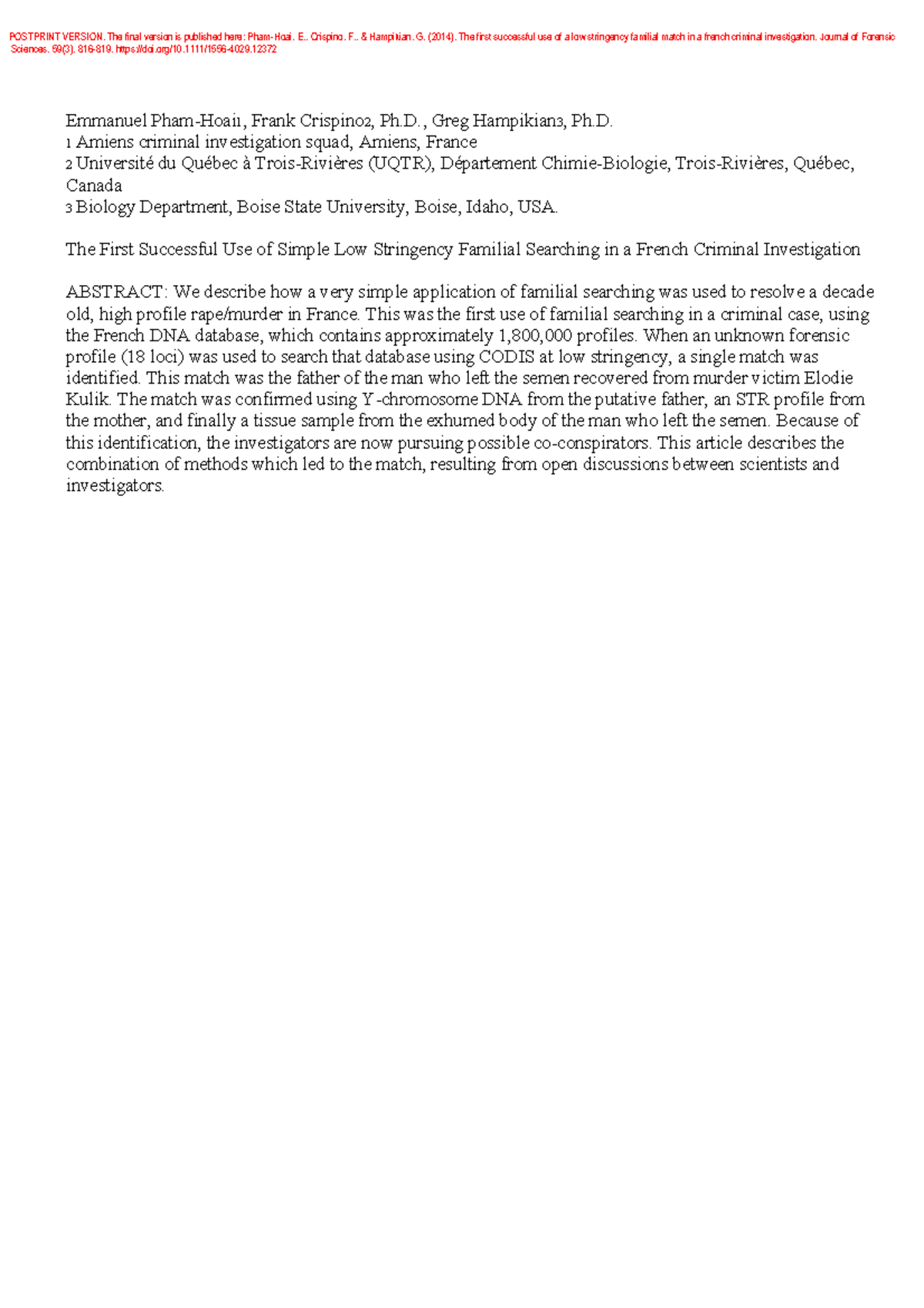 The First Successful Use of Simple Low S - Emmanuel Pham-Hoai 1 , Frank ...