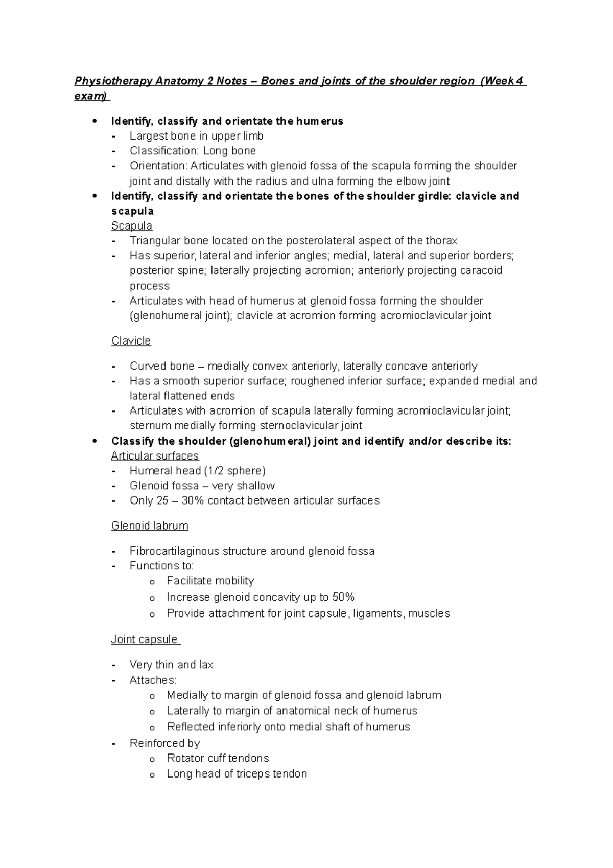 Anatomy notes - Physiotherapy Anatomy 2 Notes – Bones and joints of the ...