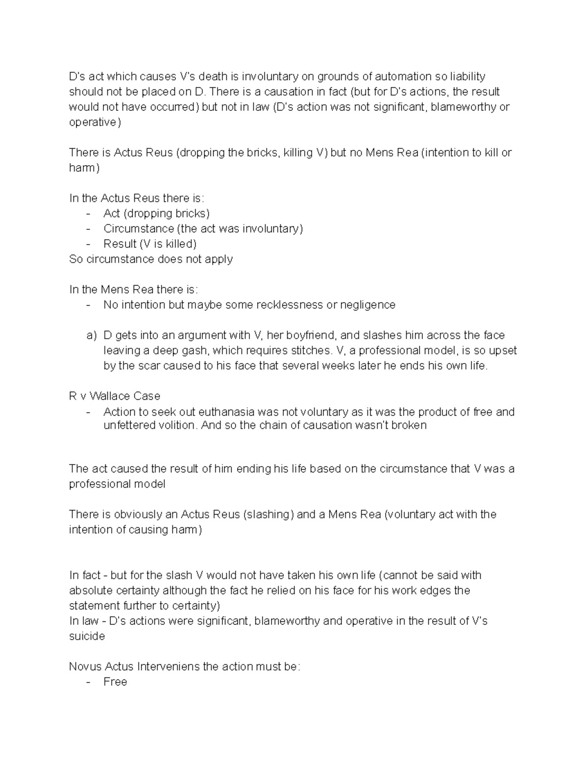 Criminal law examples - Dās act which causes Vās death is involuntary ... Criminal law examples - Dās act which causes Vās death is involuntary ...