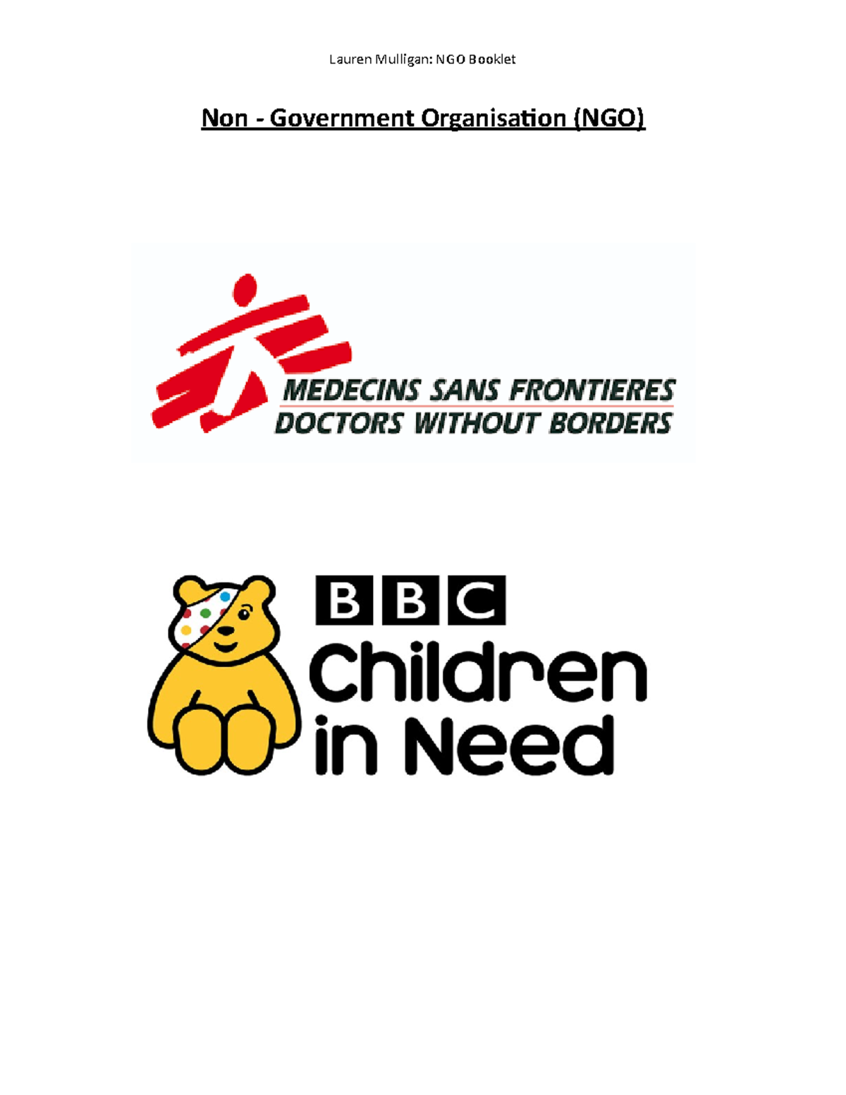 NGO Booklet - NGO's - Non - Government Organisaion (NGO) By Lauren ...