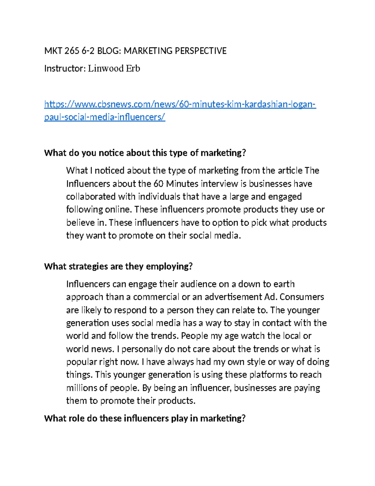 MKT 265 6-2 BLOG - Instructor Linwood Erb - MKT 265 6-2 BLOG: MARKETING ...