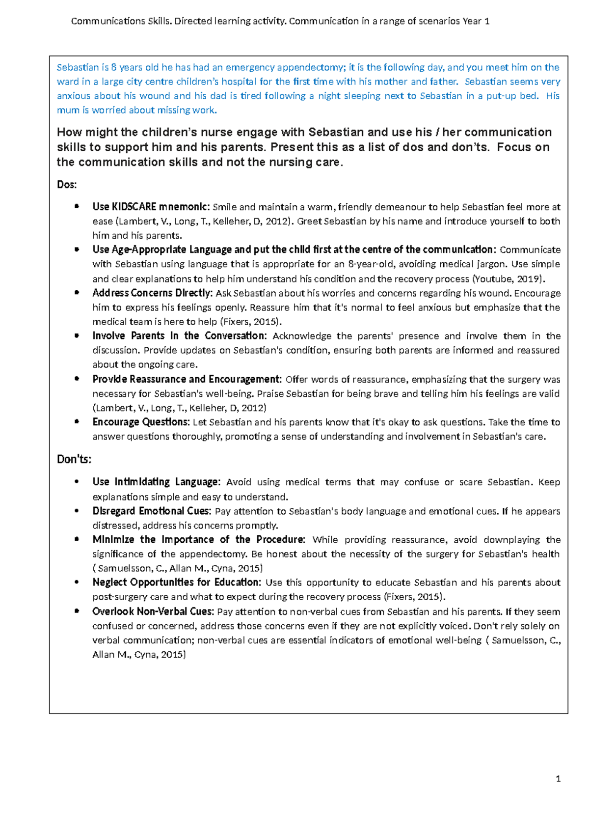 Communication Skills Assignment - Communications Skills. Directed ...