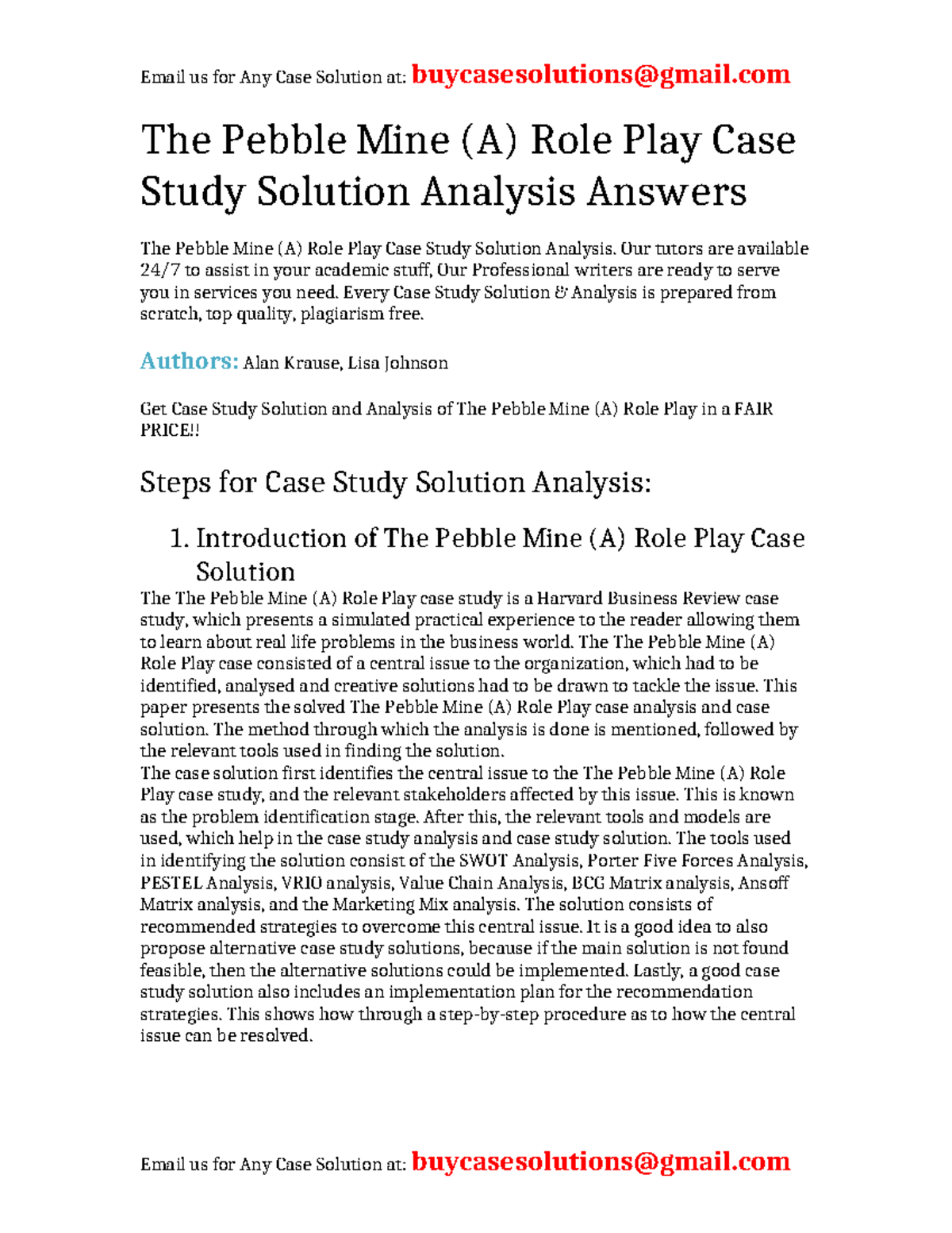 Case Solution The Pebble Mine (A) Role Play - The Pebble Mine (A) Role Play Case Study Solution ...