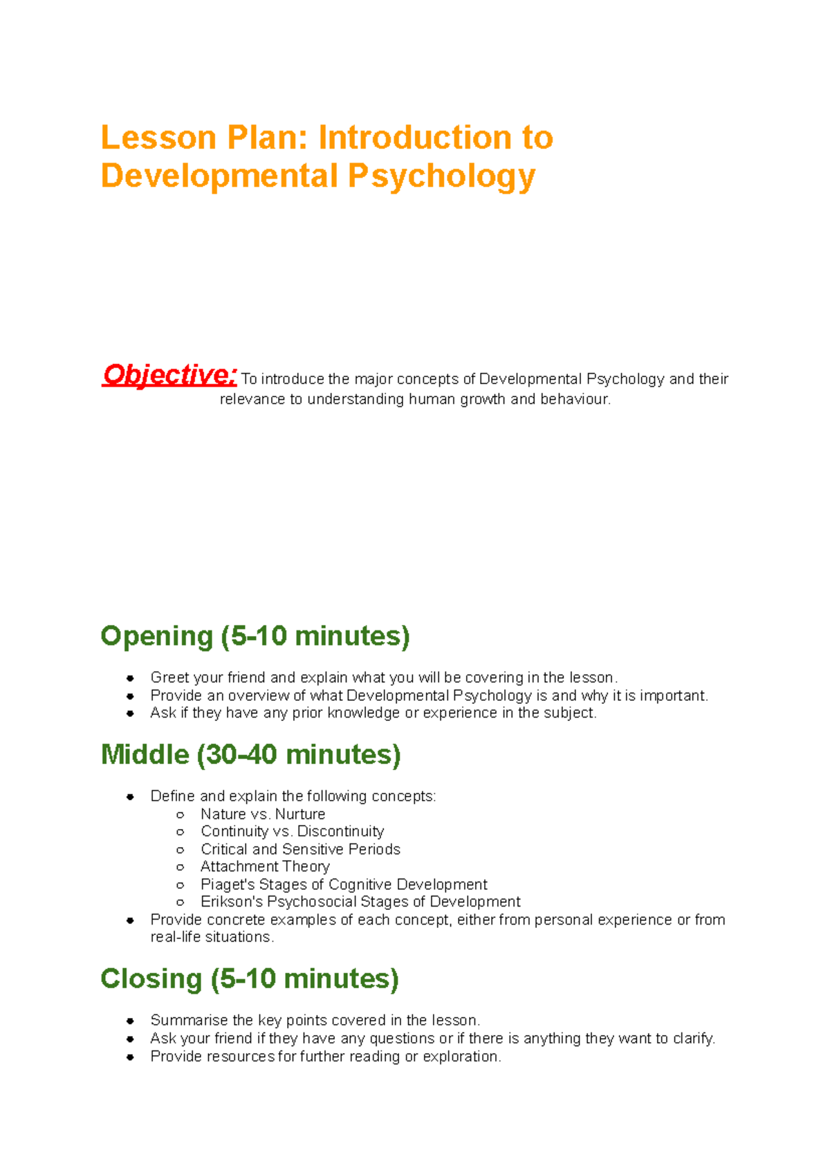 Student teacher development psychology 2nd atempt - Lesson Plan ...