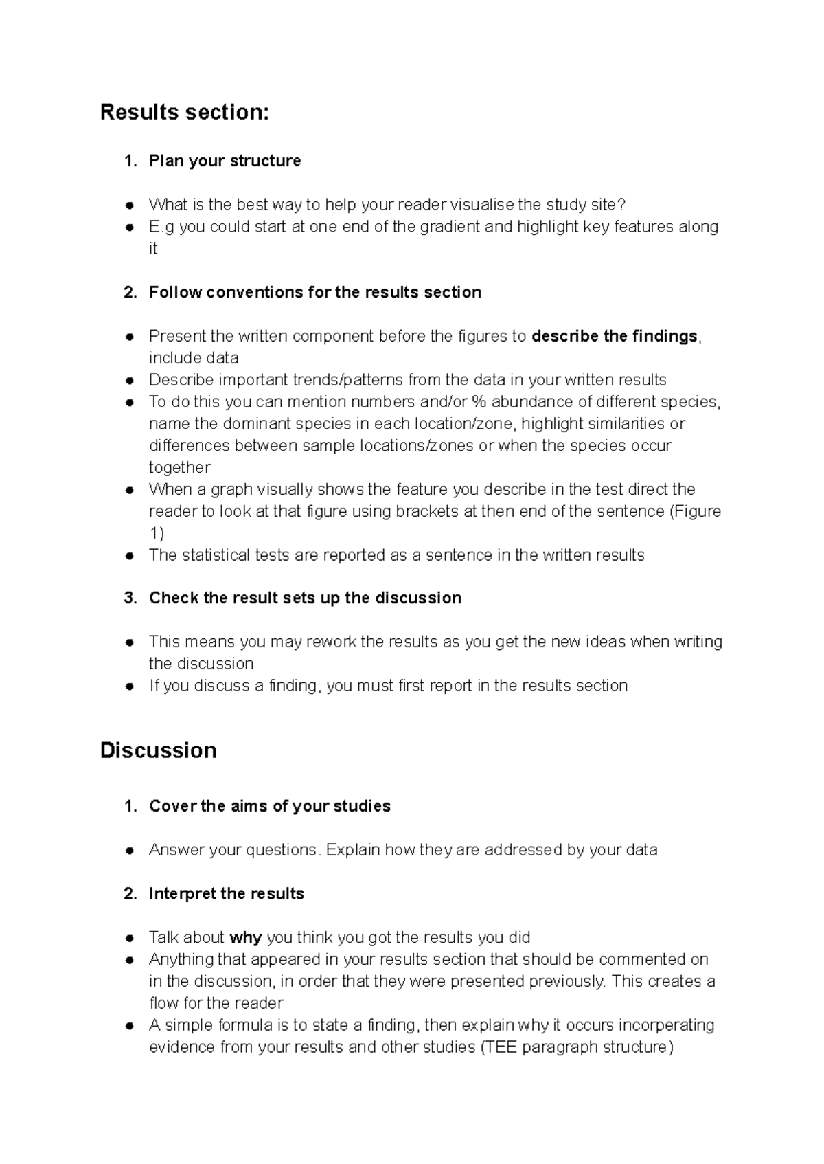 Bio Sci 109 Report writing guide - Results section: 1. Plan your ...