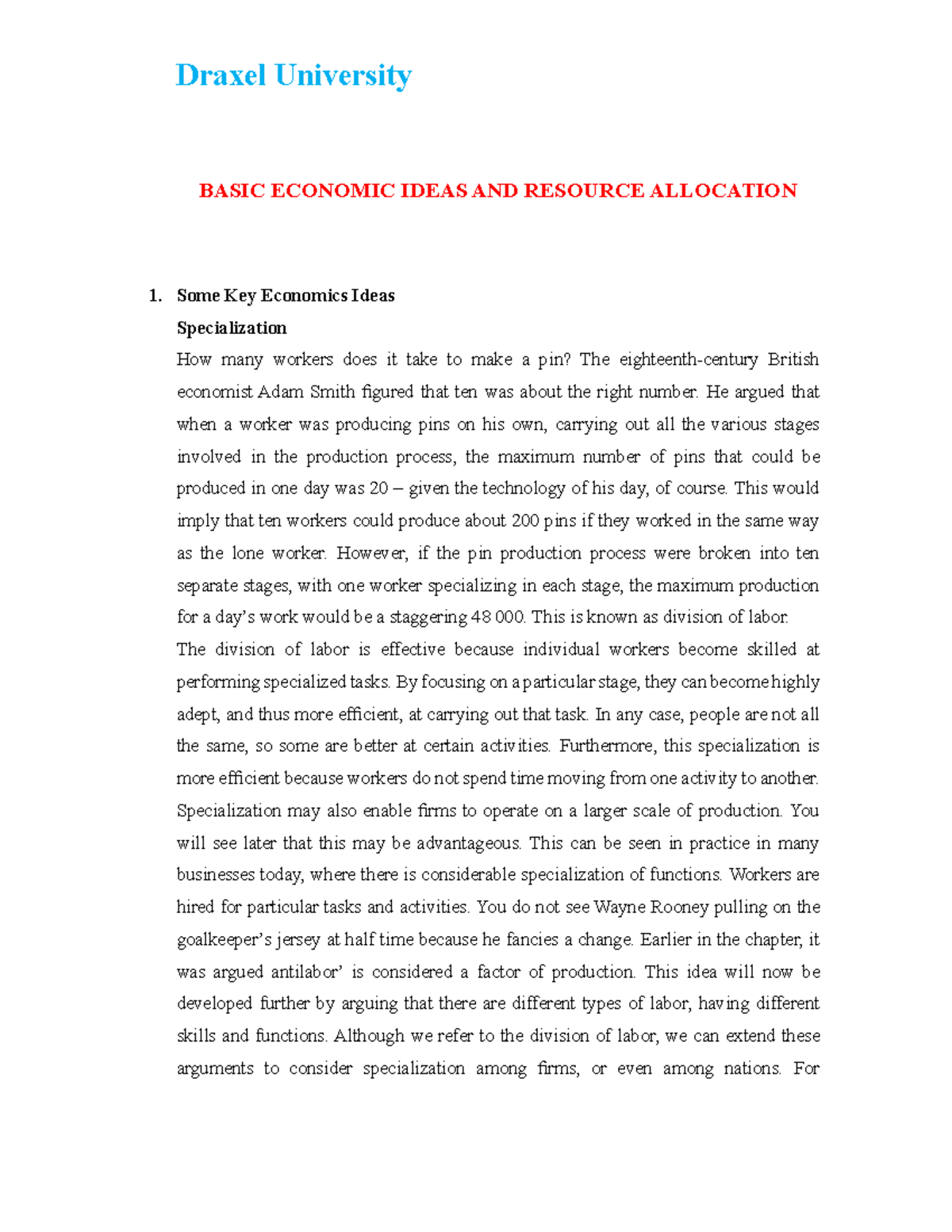 Lecturer Notes 3 Some Key Economic Ideas - BASIC ECONOMIC IDEAS AND ...