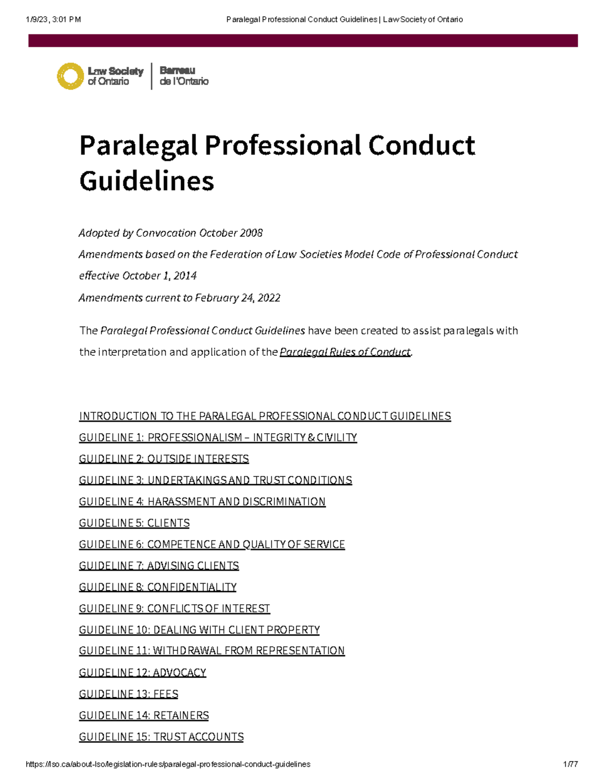 Paralegal Professional Conduct Guidelines Law Society of Ontario ...