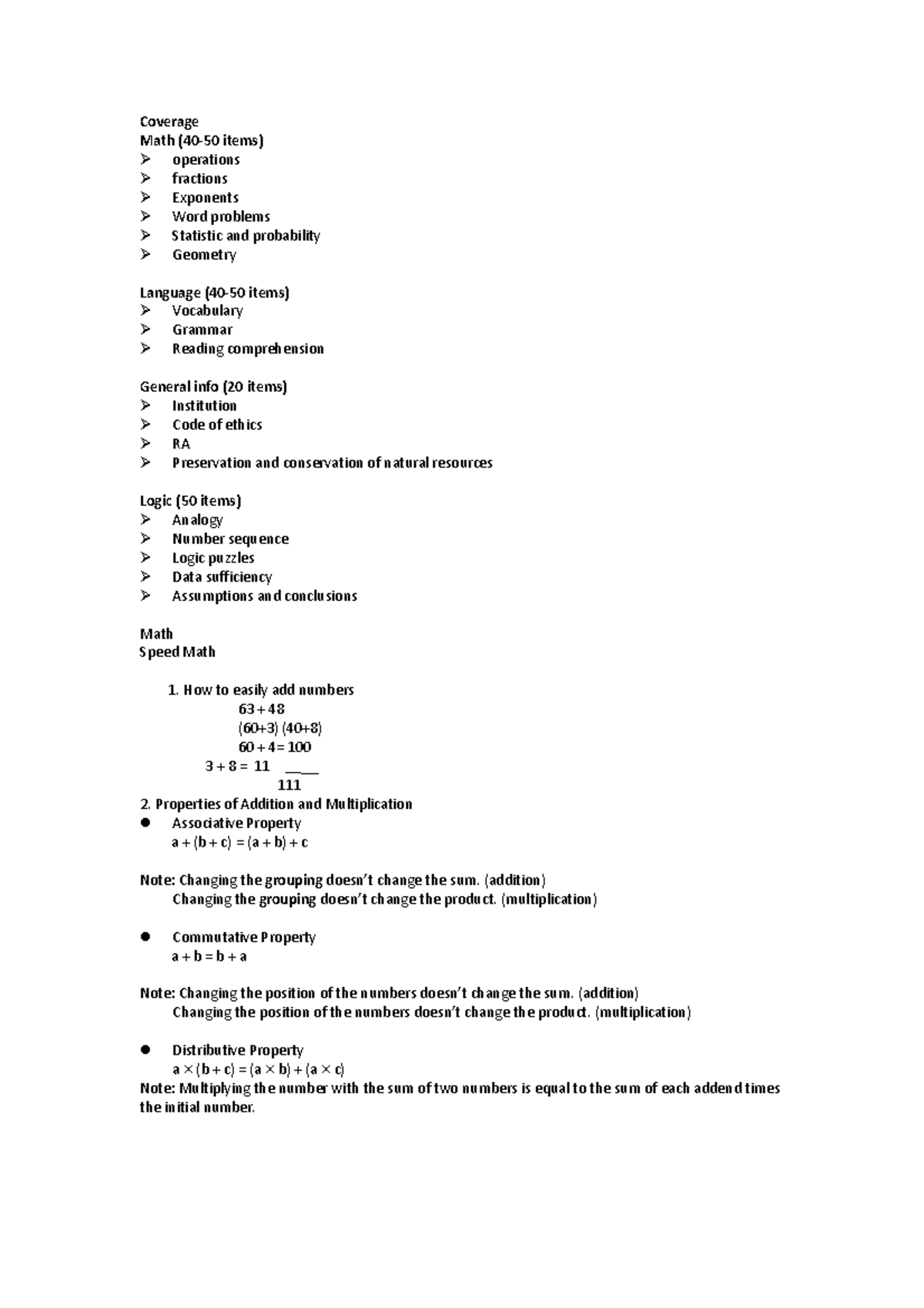 Coverage - Reviewer for CSC exam - Coverage Math (40-50 items ...