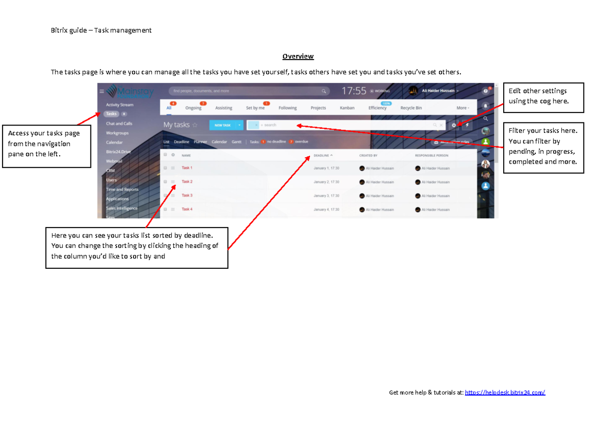 Bitrix 24 Task management guide - Overview The tasks page is where you ...