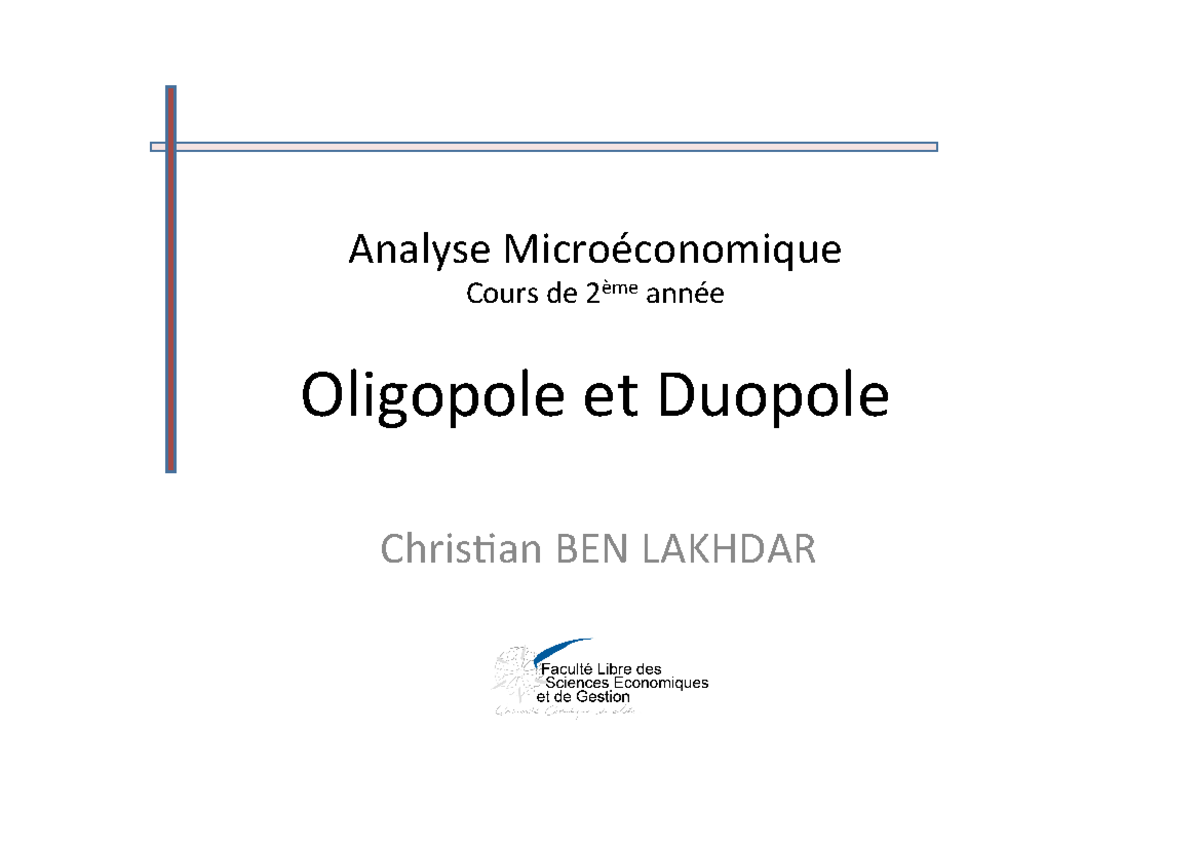 5 Oligopole Duopole - Cours d'analyse microéconomique - Analyse ...