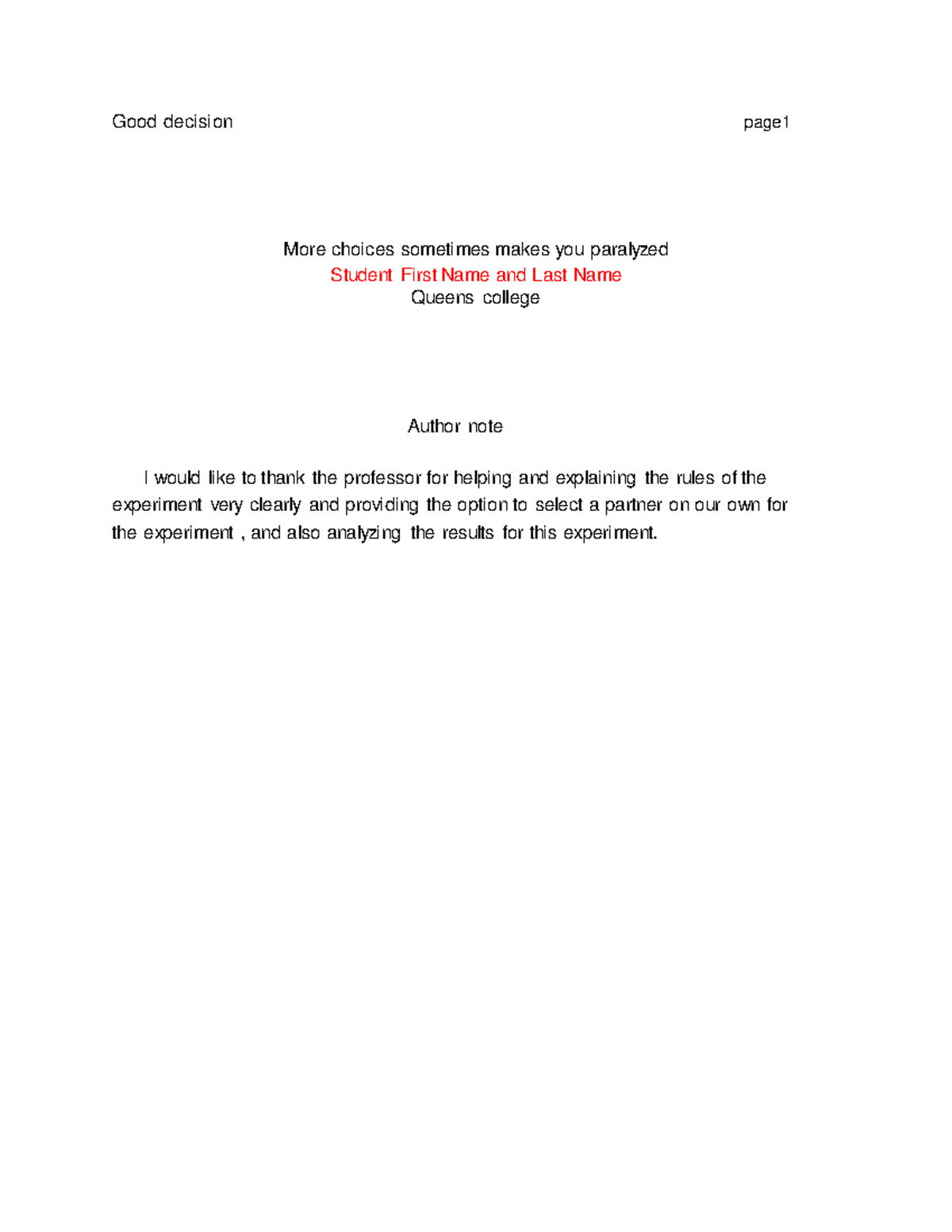 C SCORE FULL ENTIRE COMPLETE Paper - Good decision page More choices ...