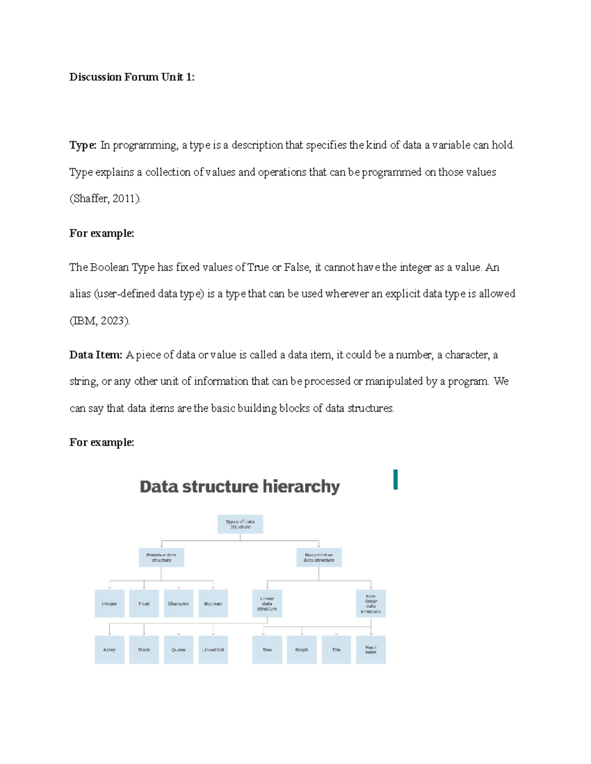 DF Unit1 - Discussion Forum Unit 1 - Discussion Forum Unit 1: Type: In programming, a type is a ...