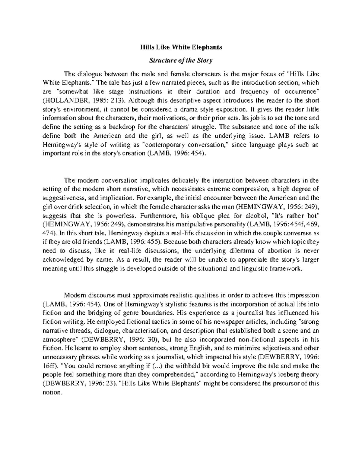 Hills Like White Elephants Structure of the Story - Hills Like White ...