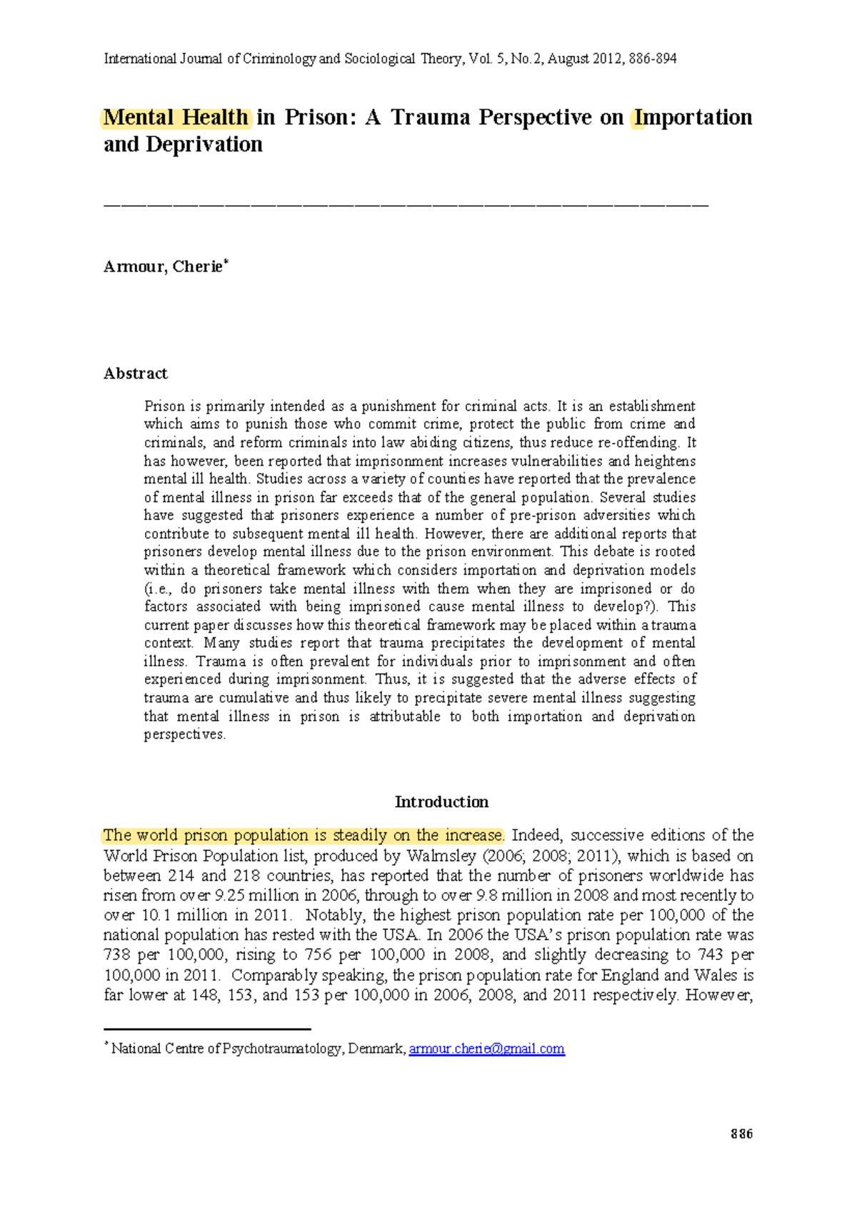 Mental health in prison trauma perspectiv on importation deprivation ...