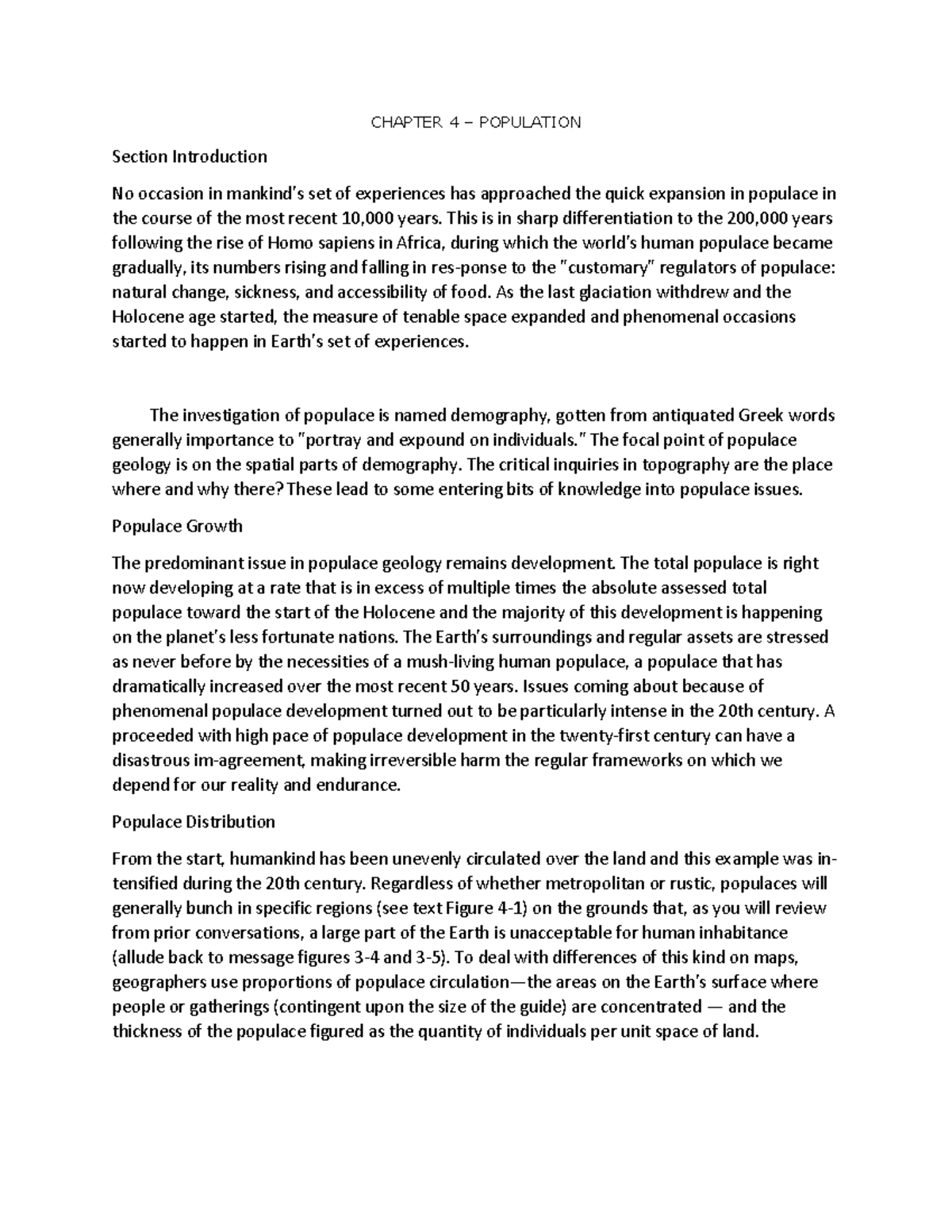 Chapter 4 - Population - Lecture notes 4 - CHAPTER 4 – P OPULATION ...