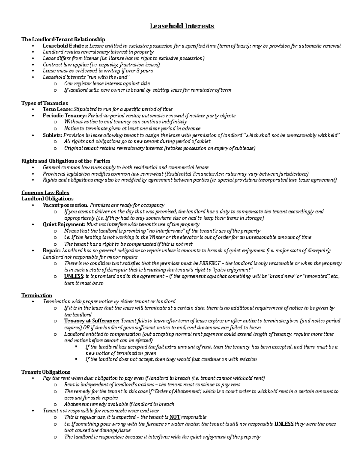 BLAW 402 - Leasehold Interests - Leasehold Interests The Landlord ...
