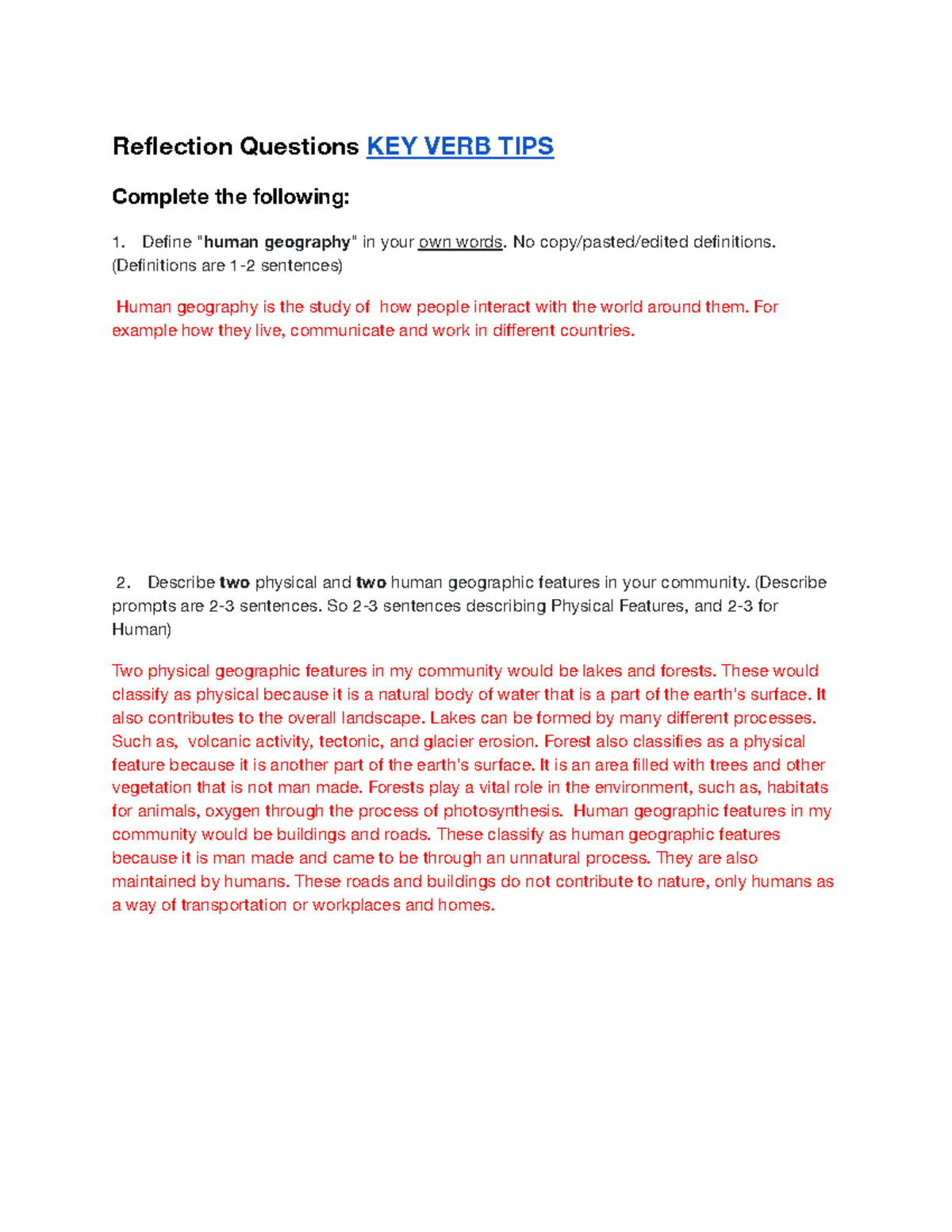 Copy of 1.01 - 1.o1 - Reflection Questions KEY VERB TIPS Complete the ...