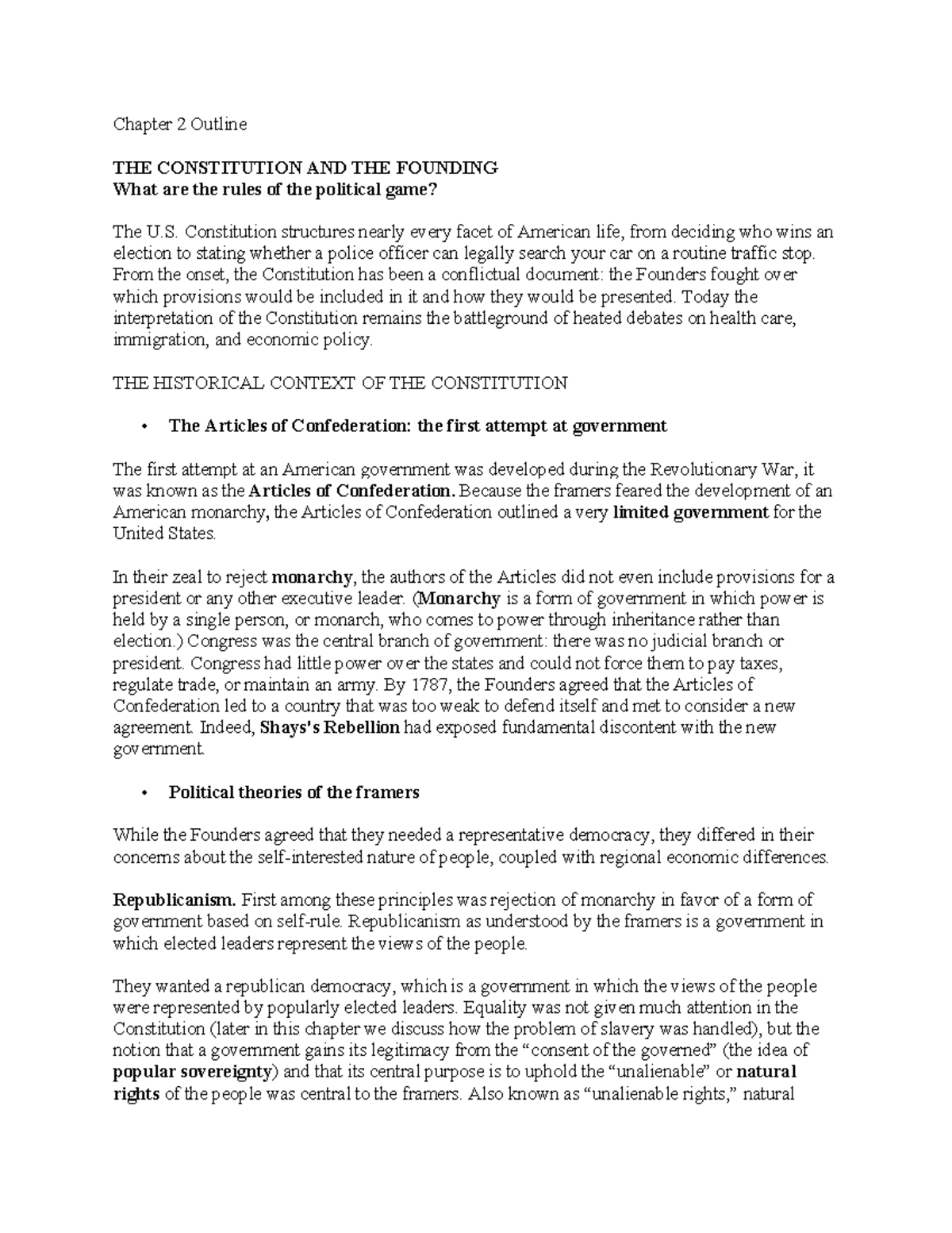 Chapter 2 Outline - Notes - Chapter 2 Outline THE CONSTITUTION AND THE ...