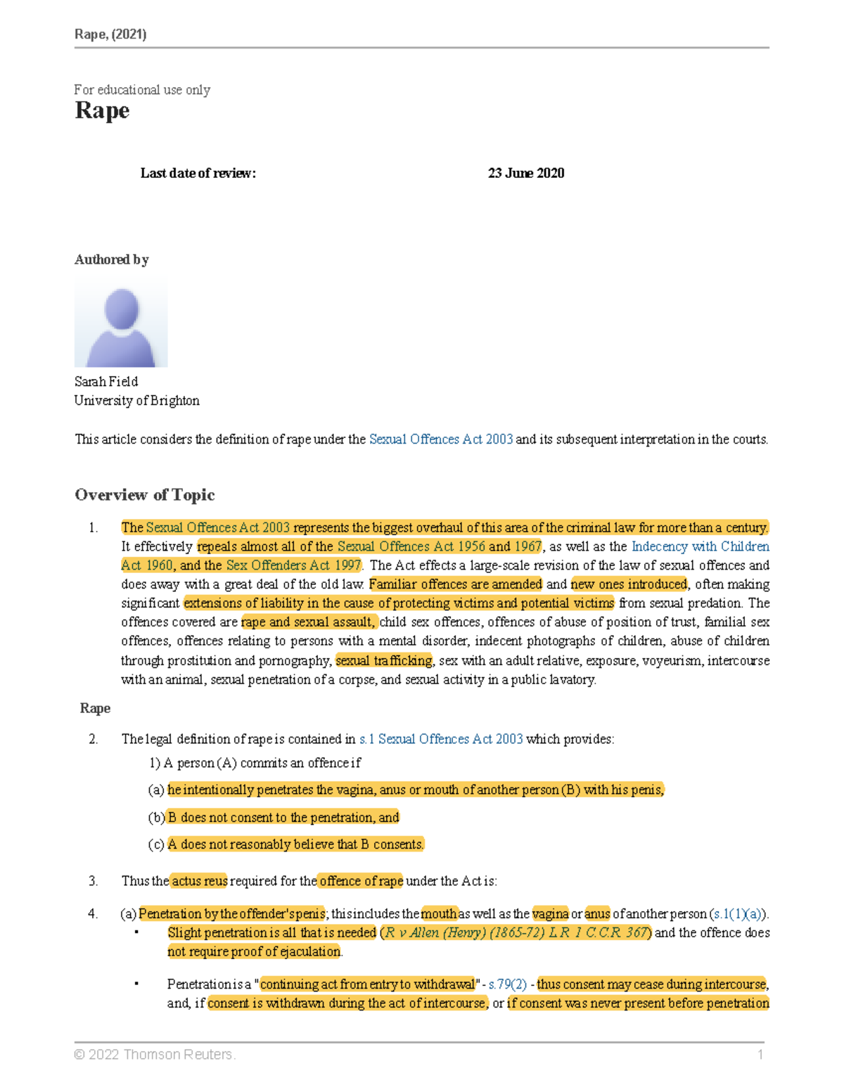 Rape, Sexual Assault - For educational use only Rape Last date of ...