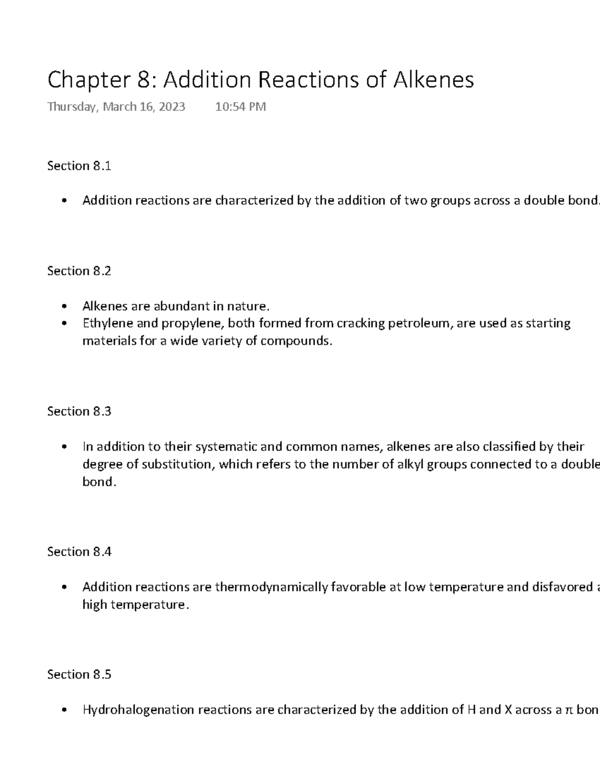 Chapter 8 Addition Reactions Of Alkenes Summary Section 8 Addition