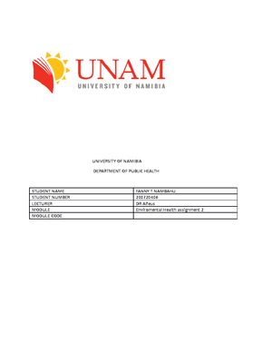 Enviromental health assignment final - UNIVERSITY OF NAMIBIA DEPARTMENT ...